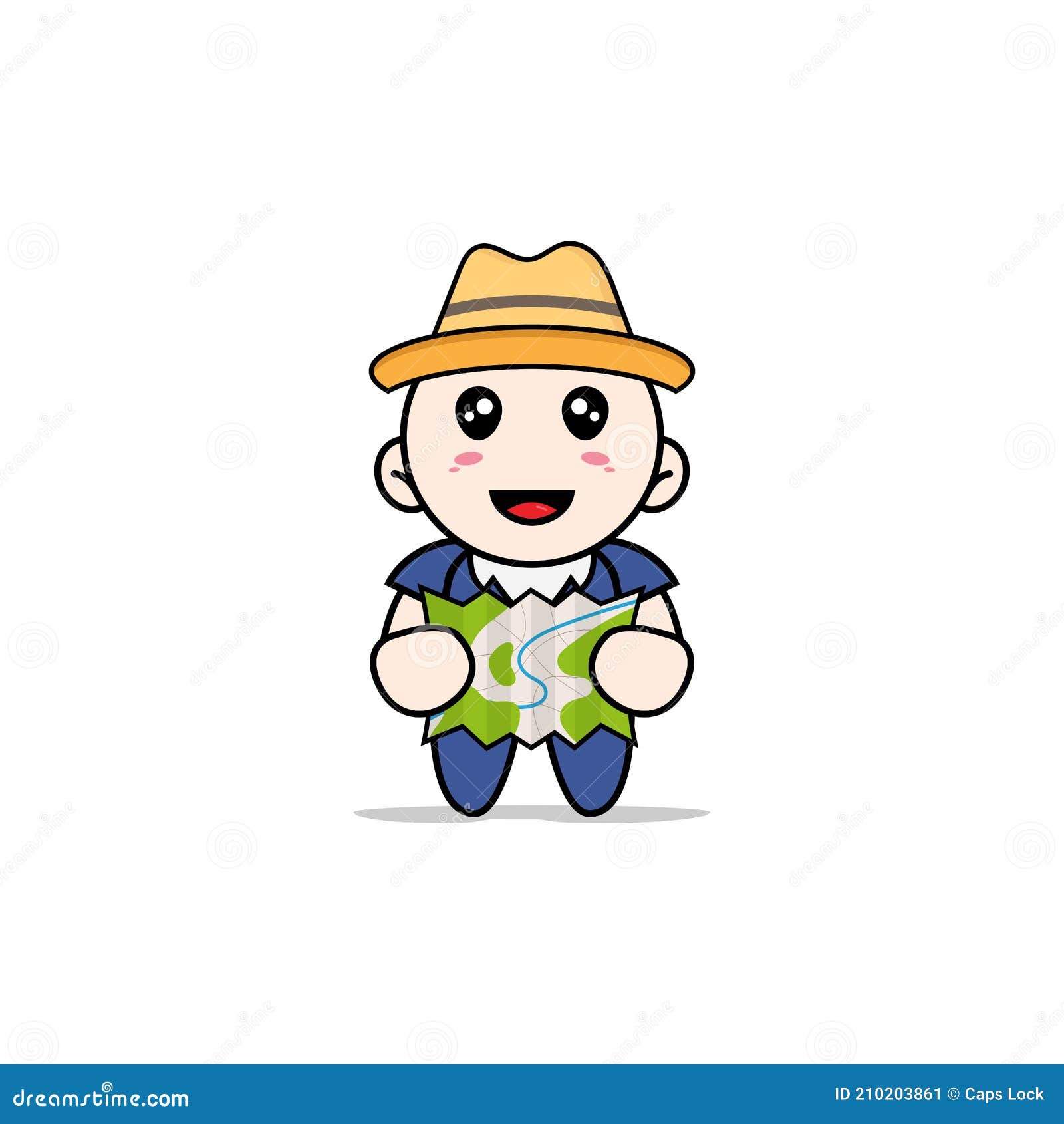 Cute Men Character Holding Map Stock Vector - Illustration of sign ...