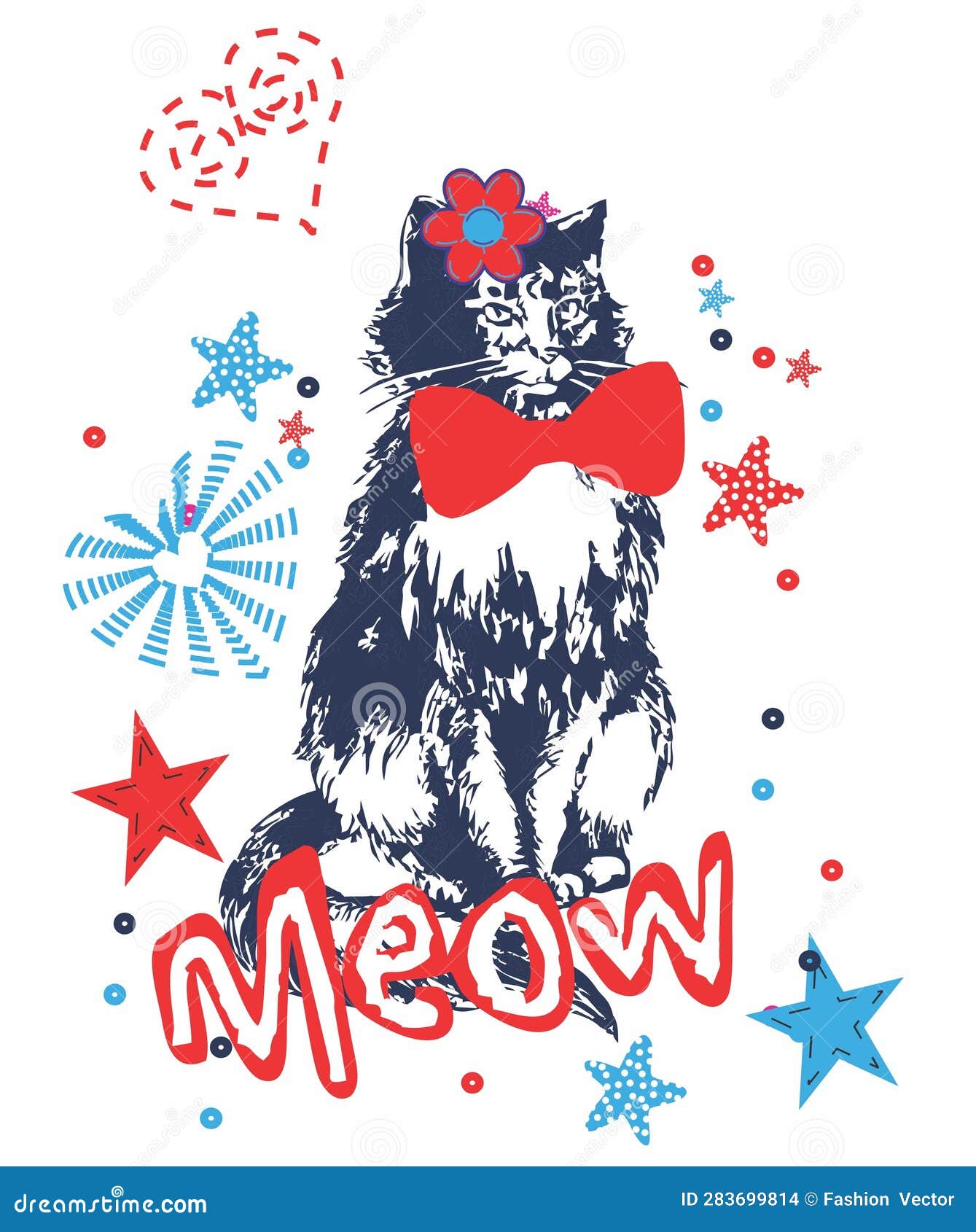 Cute Meow Cat Print Vector Art Stock Vector - Illustration of style ...