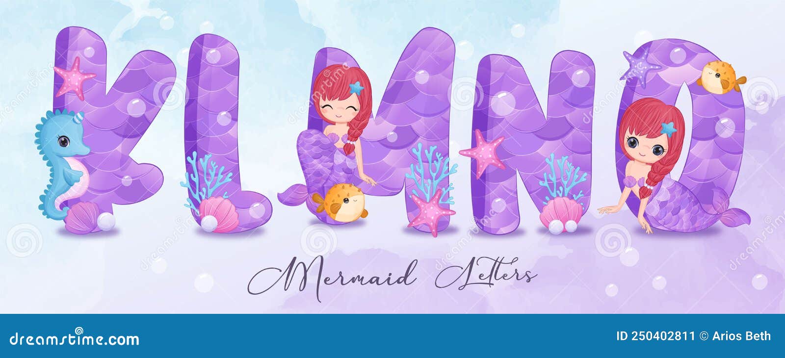 Cute Mermaid Alphabets Part III Stock Vector - Illustration of ...