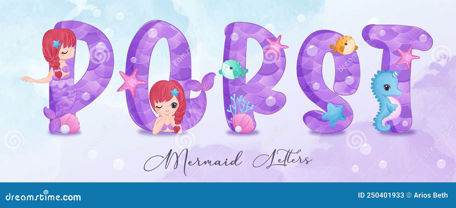 Cute Mermaid Alphabets Part IV Stock Vector - Illustration of ...