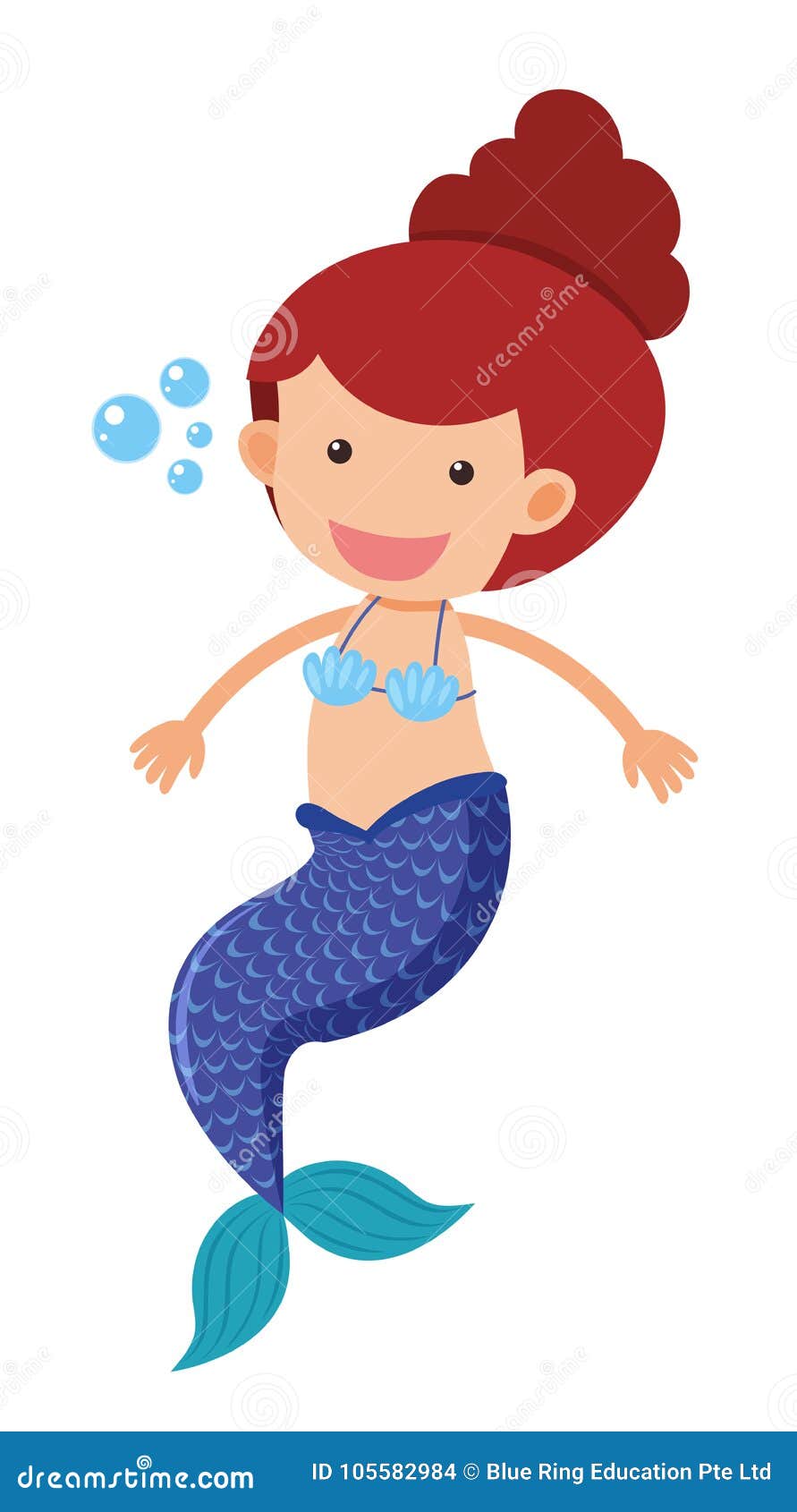 Cute mermaid with blue fin stock vector. Illustration of background ...