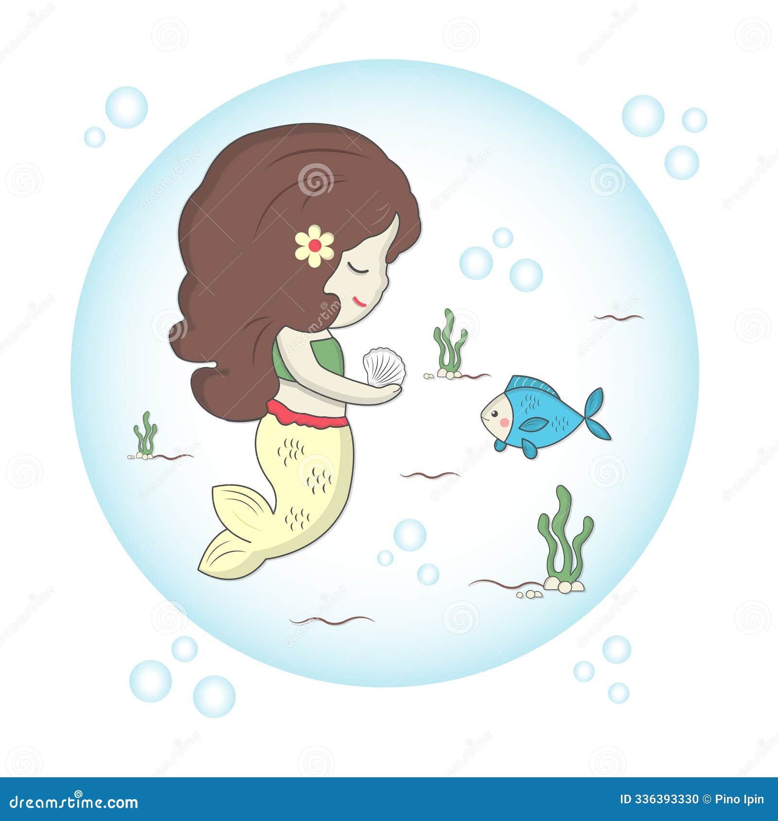 Cute Mermaid Carrying Shells for a Fish Stock Illustration ...
