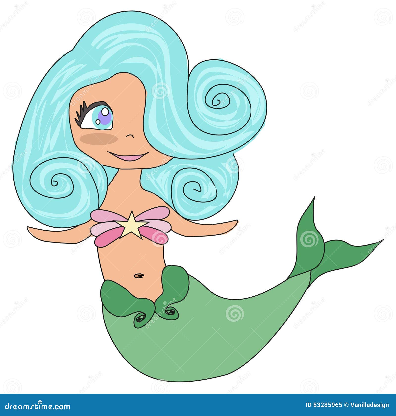 A Mermaid Doodle Outline For Colouring Cartoon Vector | CartoonDealer ...
