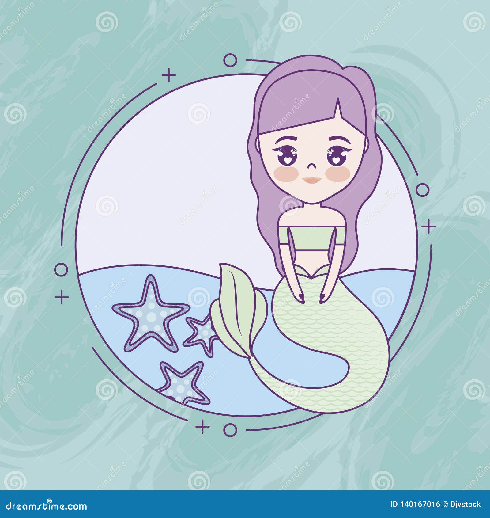 Cute Mermaid with Frame Circular Stock Vector - Illustration of ...