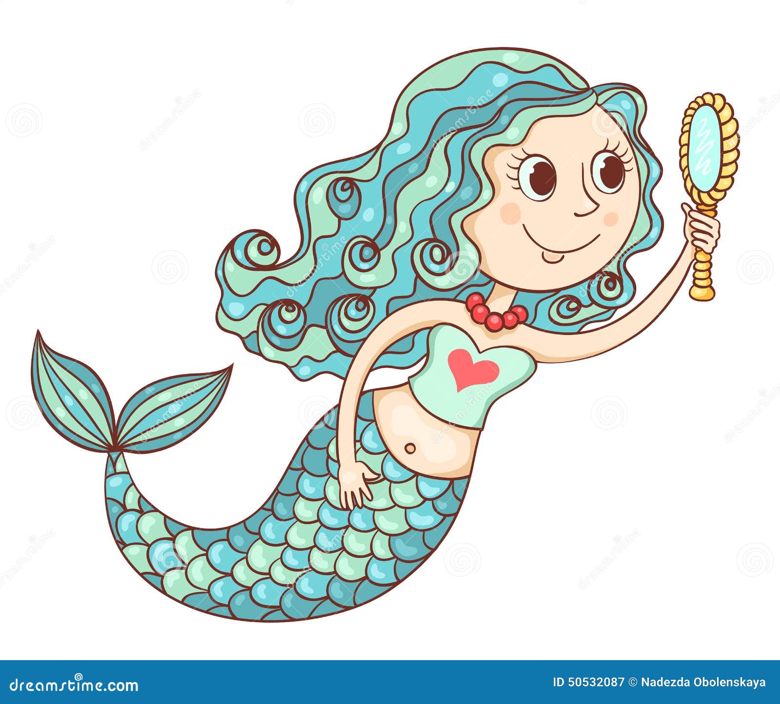 Cute mermaid with mirror stock vector. Illustration of animals - 50532087