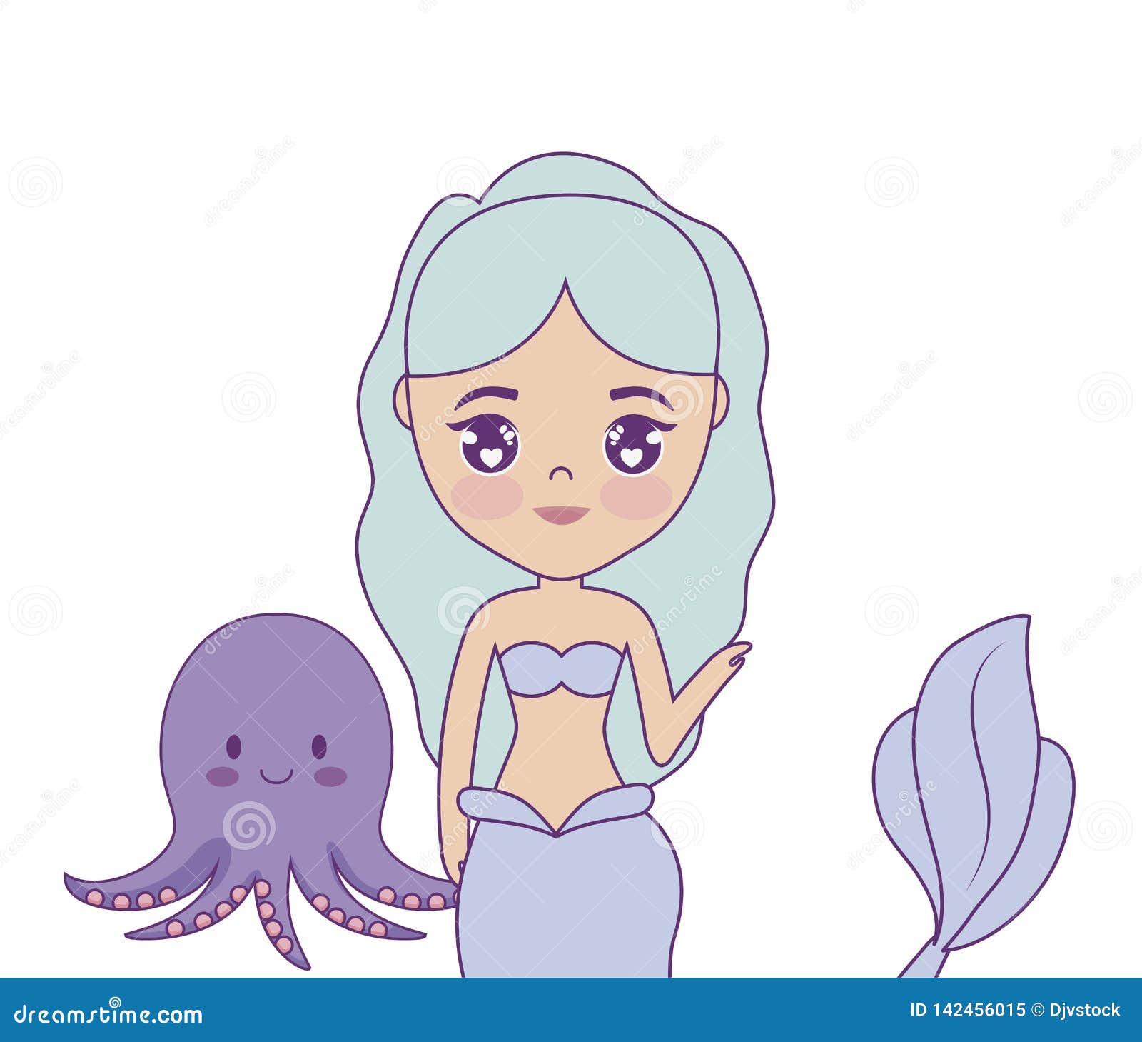 Cute Mermaid with Octopus Animal Stock Vector - Illustration of ...