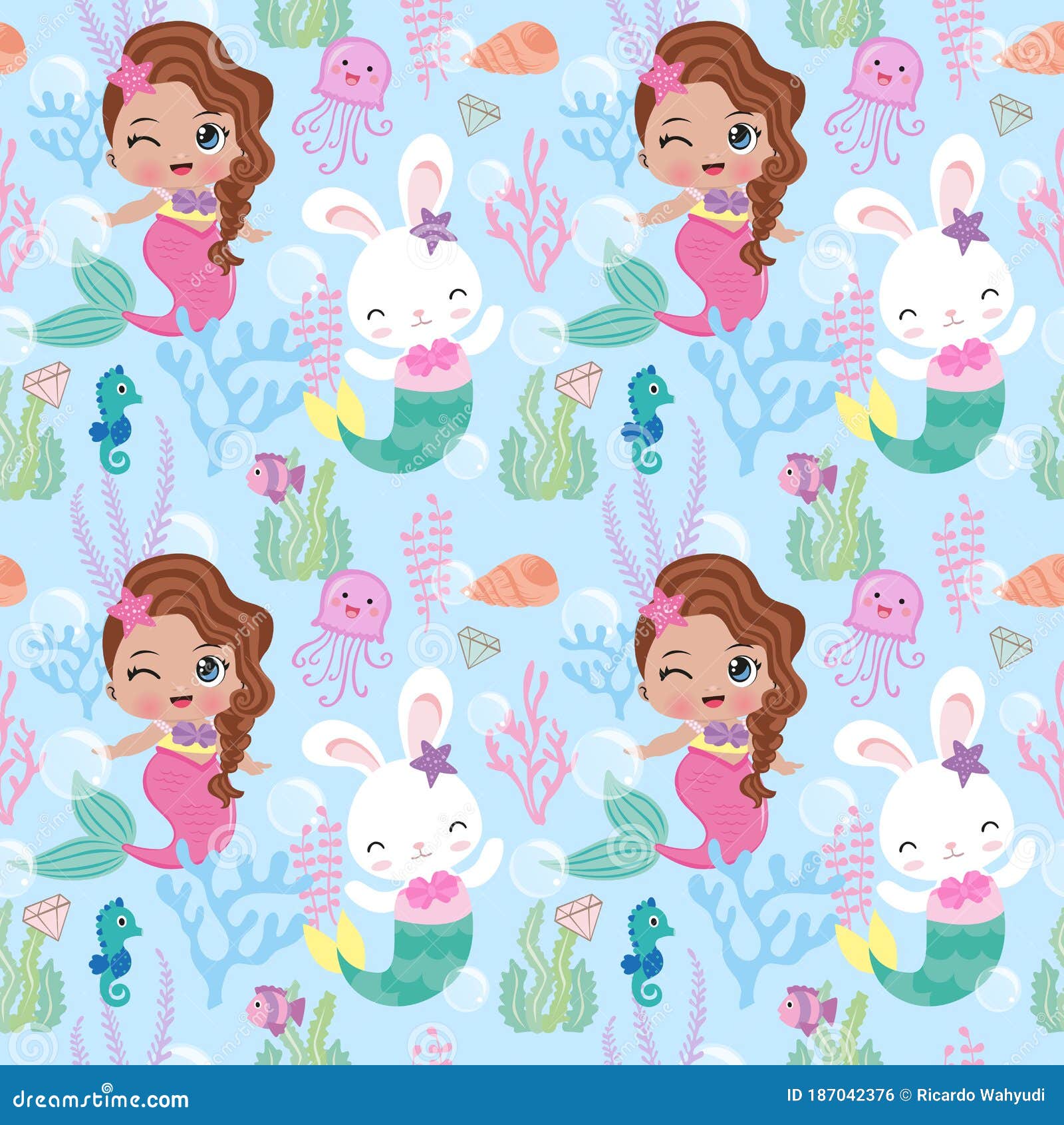 Cute Little Mermaid Pattern for Kids Stock Vector - Illustration of ...