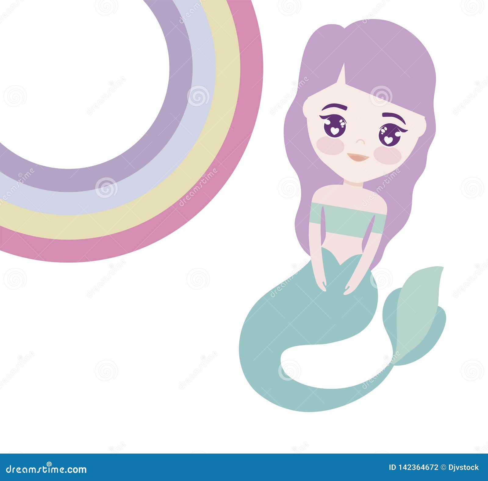 Cute mermaid with rainbow stock vector. Illustration of tale - 142364672
