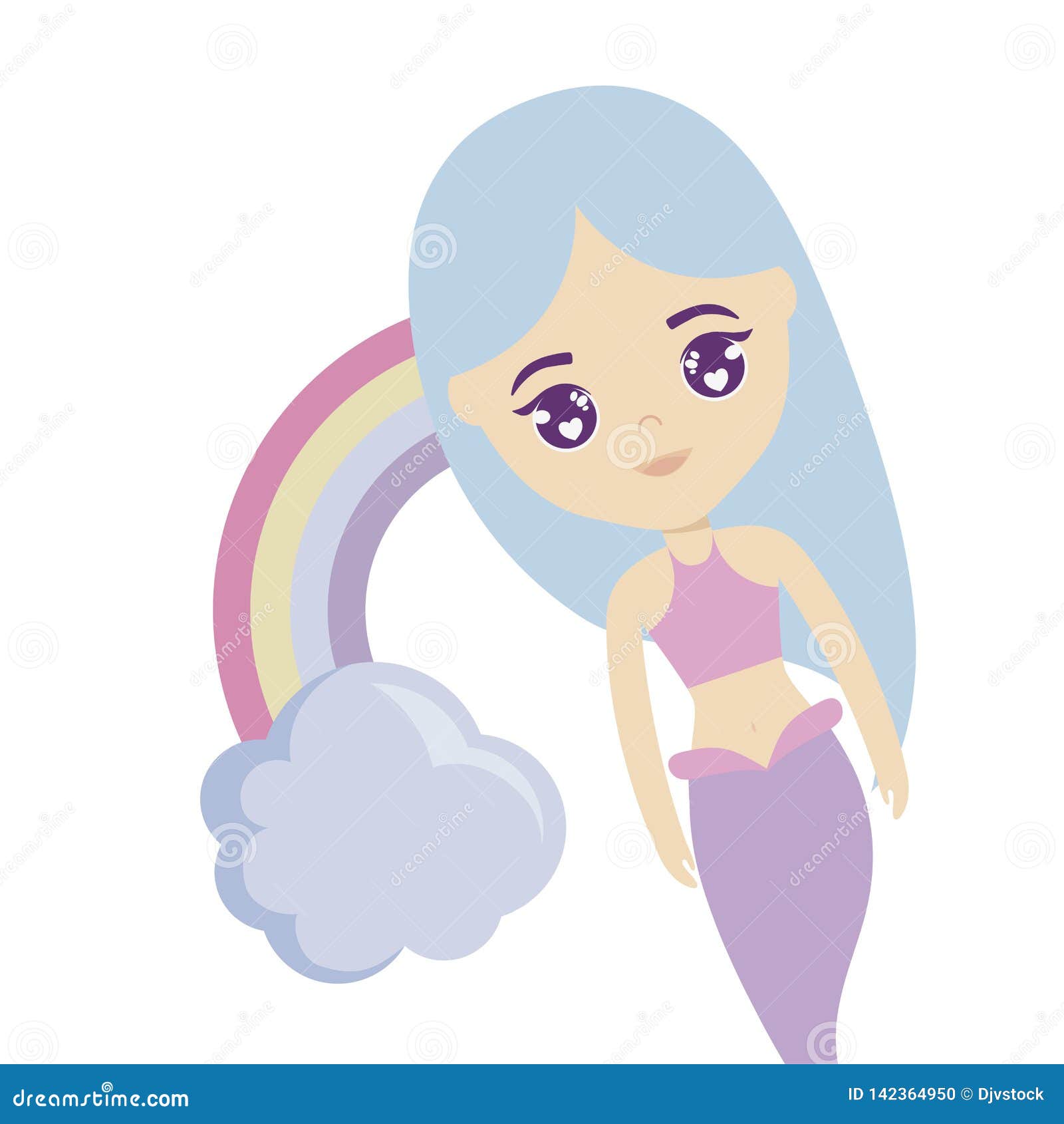 Cute mermaid with rainbow stock vector. Illustration of print - 142364950