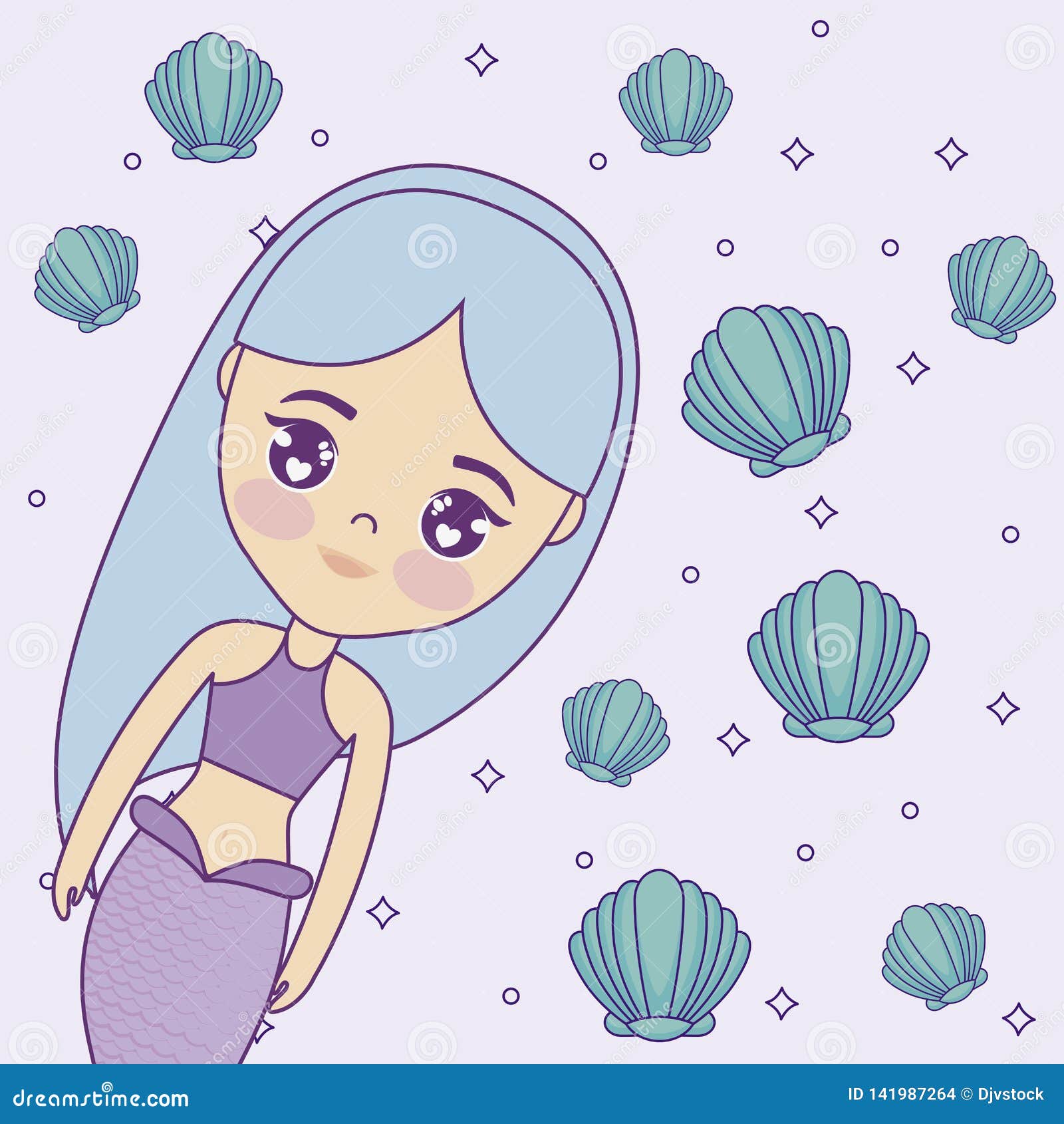 Cute mermaid with seashell stock vector. Illustration of character ...
