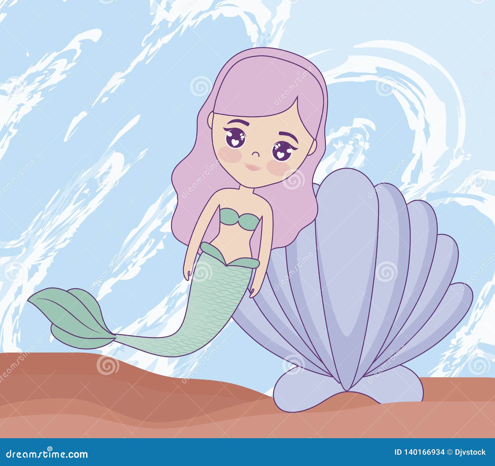 Cute Mermaid with Seashell in the Sea Stock Vector - Illustration of ...