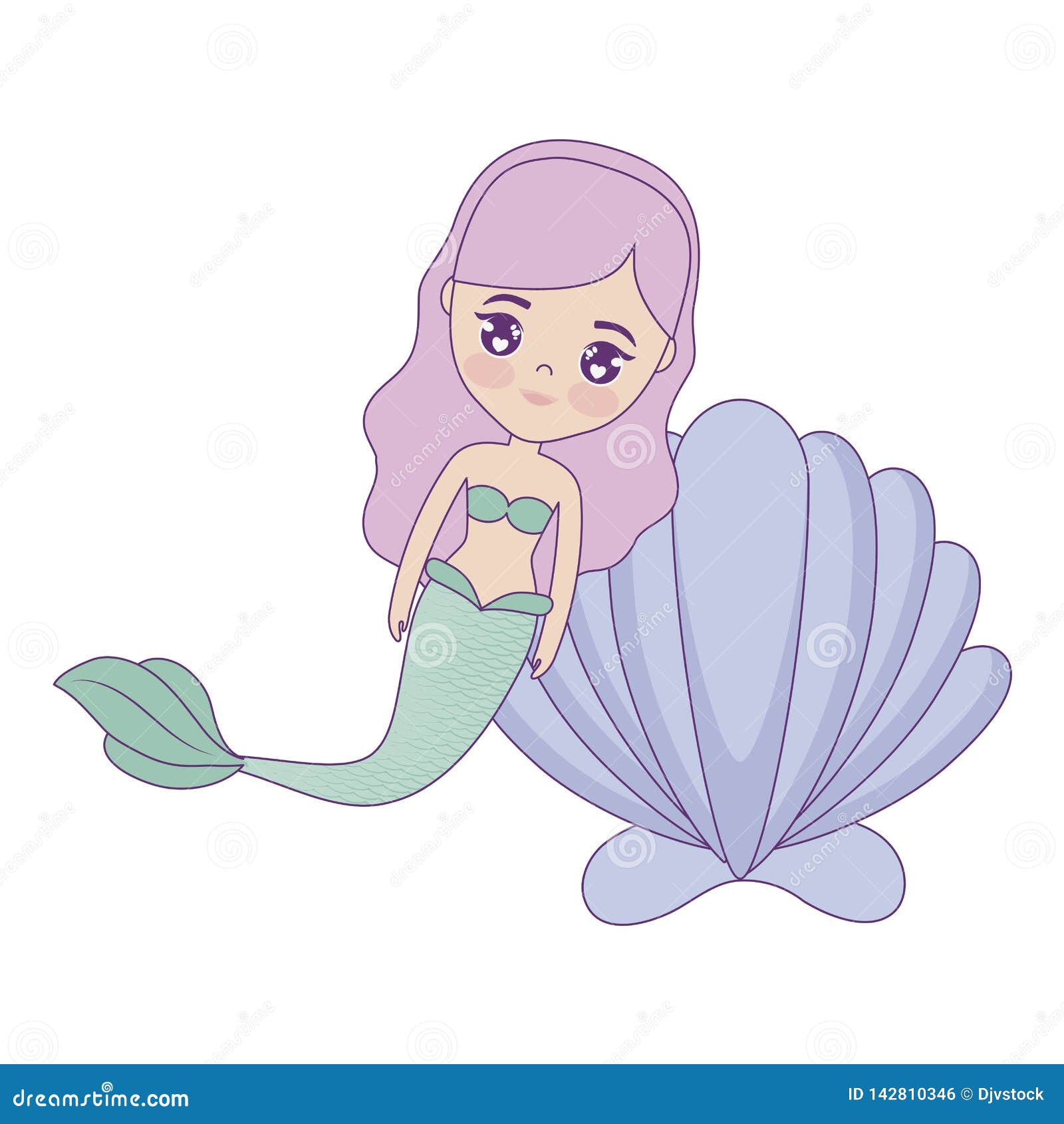 Cute mermaid with seashell stock vector. Illustration of ocean - 142810346