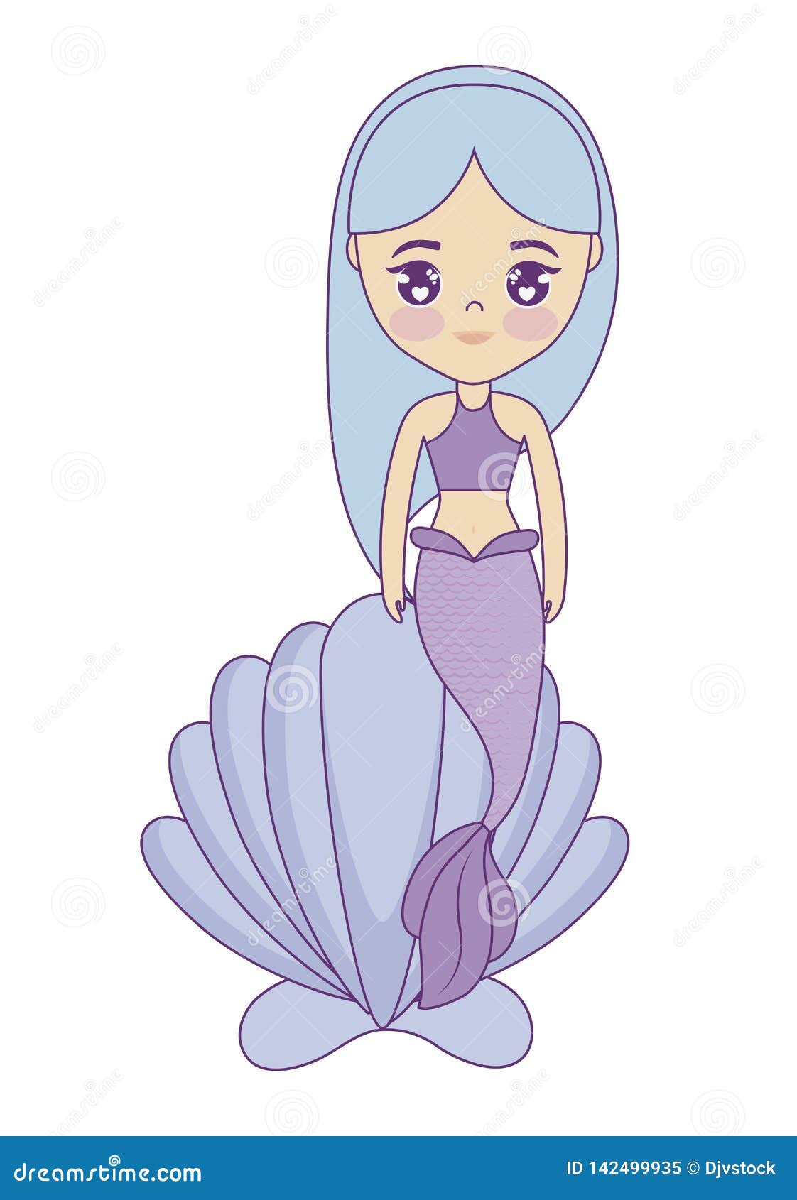 Cute Mermaid Sitting in Seashell Stock Vector - Illustration of ...