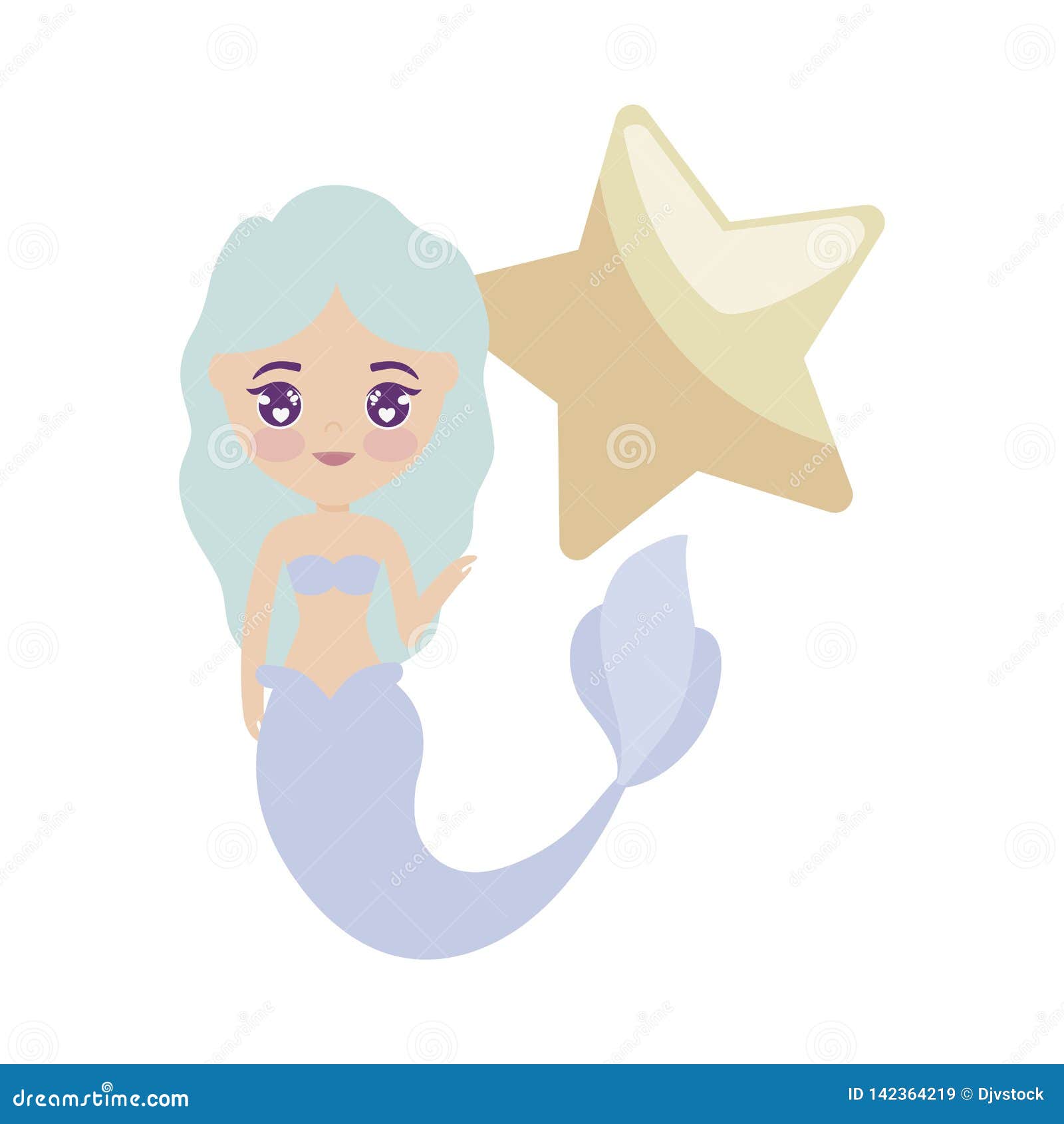 Cute Mermaid with Star Decoration Stock Vector - Illustration of symbol ...