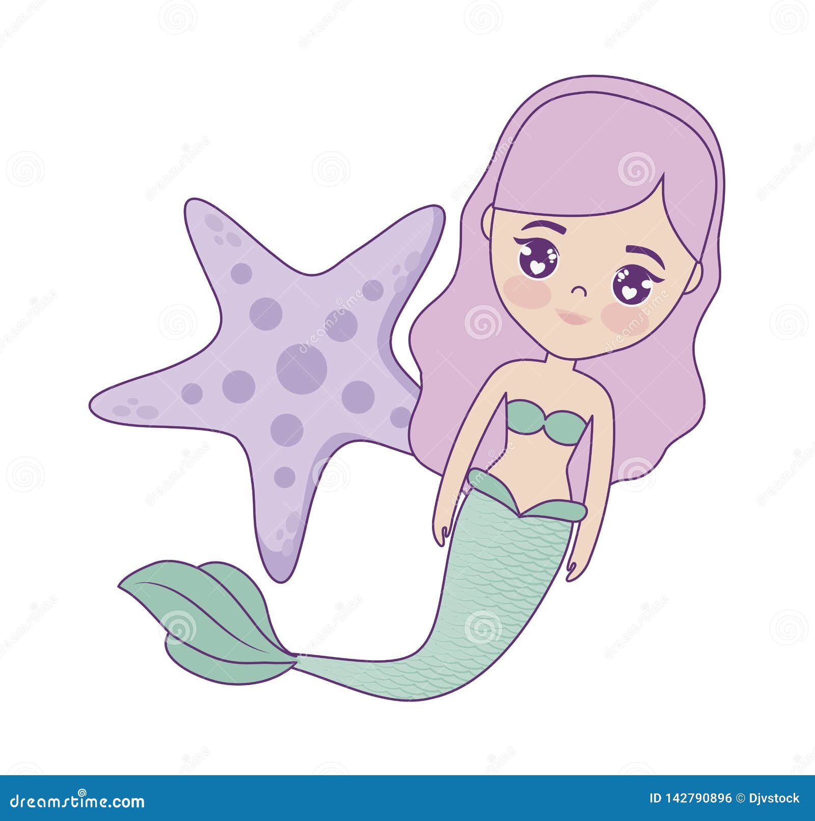 Cute mermaid with starfish stock vector. Illustration of mythology ...