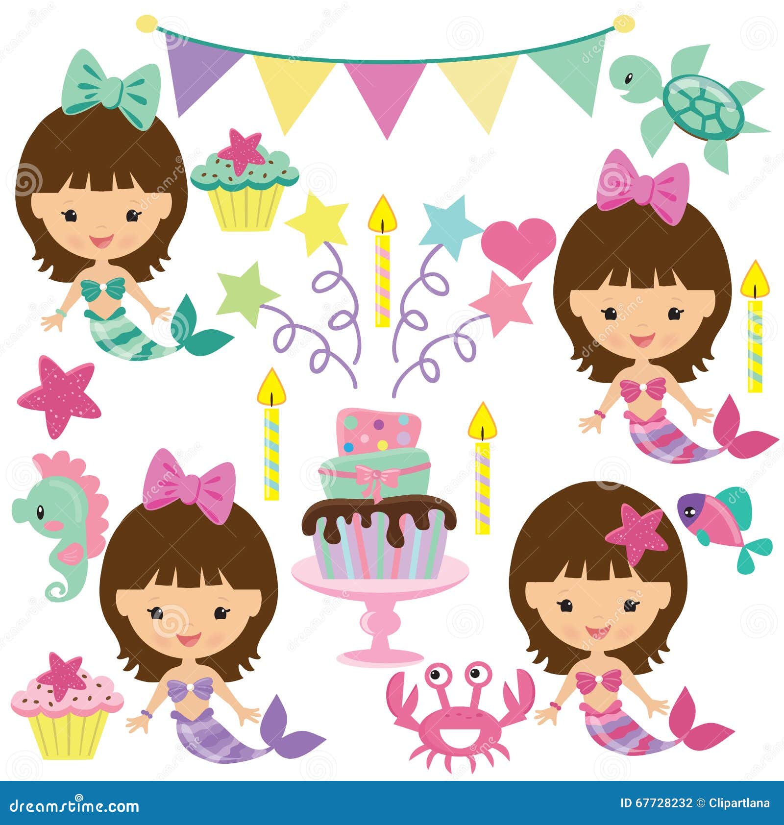 Cute Mermaid Vector Illustration Stock Vector - Illustration of crab ...