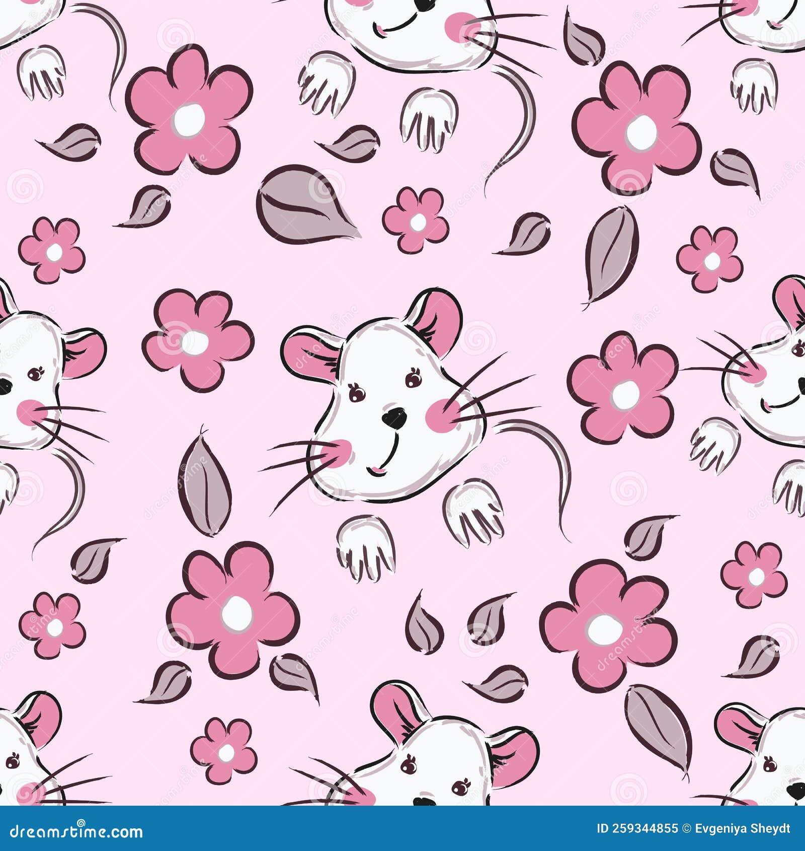 Cute Mice or Mouse on Pink Seamless Pattern Stock Vector - Illustration ...