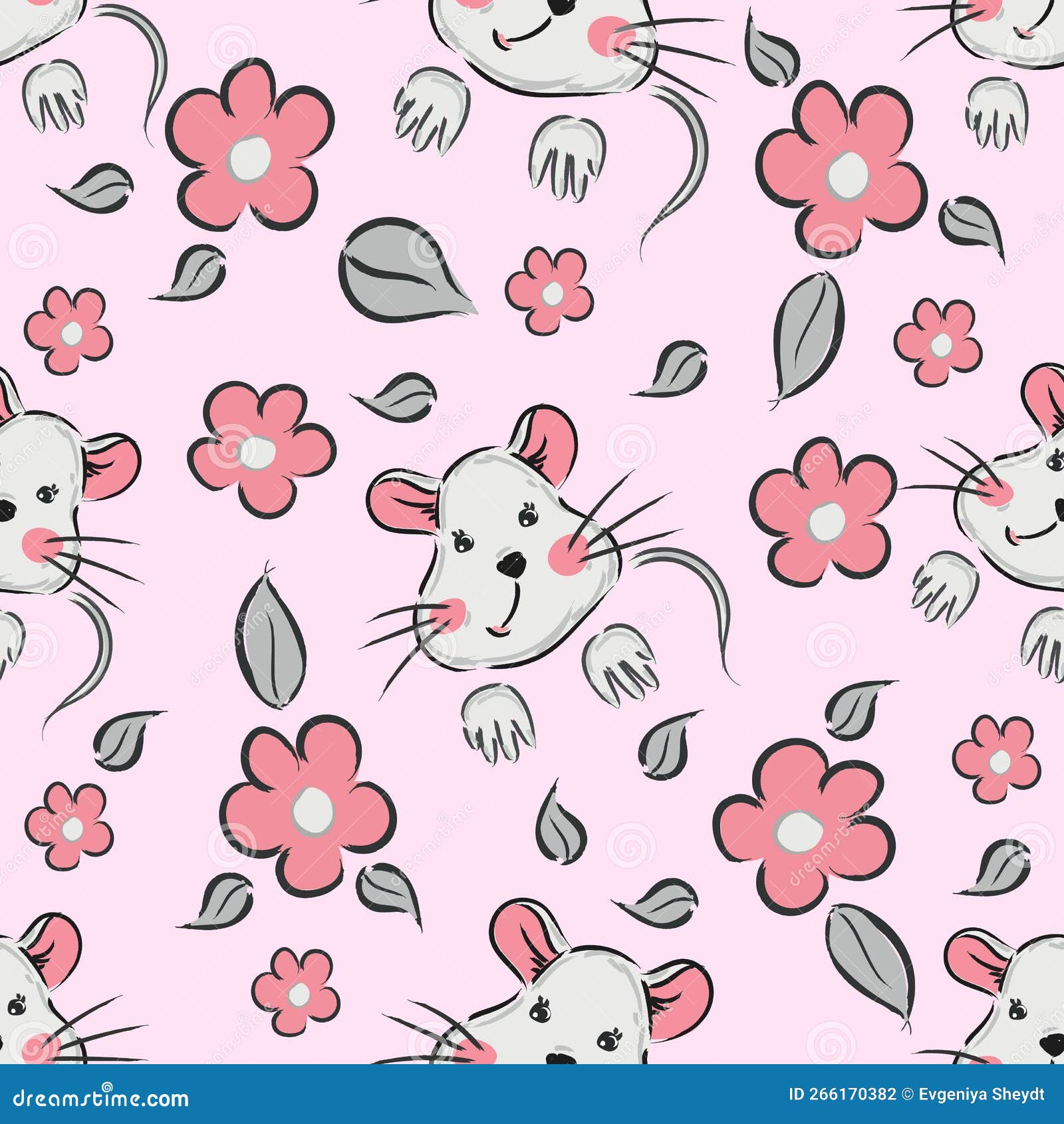 Cute Mice or Mouse on Pink Seamless Pattern Stock Vector - Illustration ...