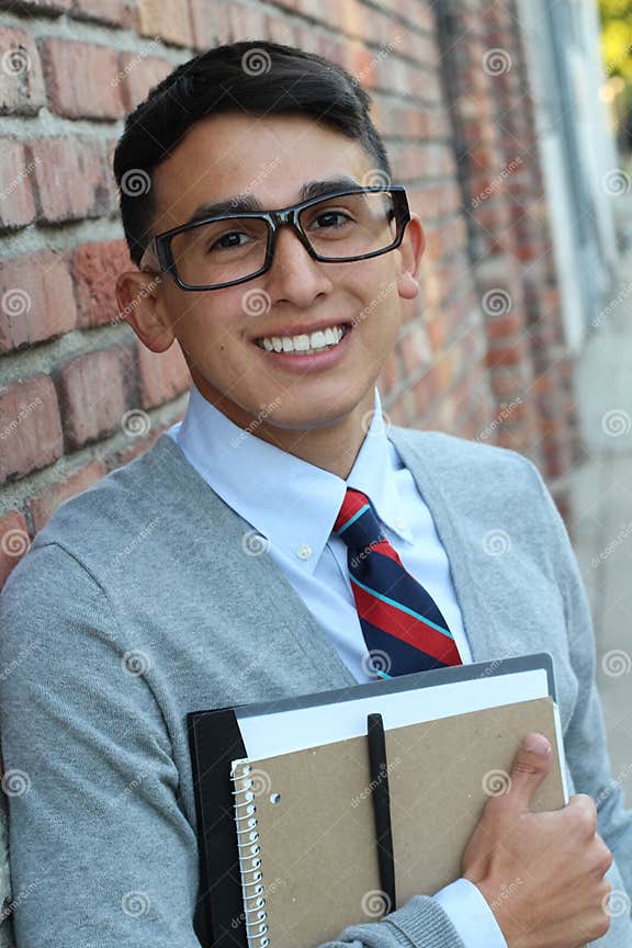 Cute Middle School Boy Outside Classroom Stock Photo - Image of ...