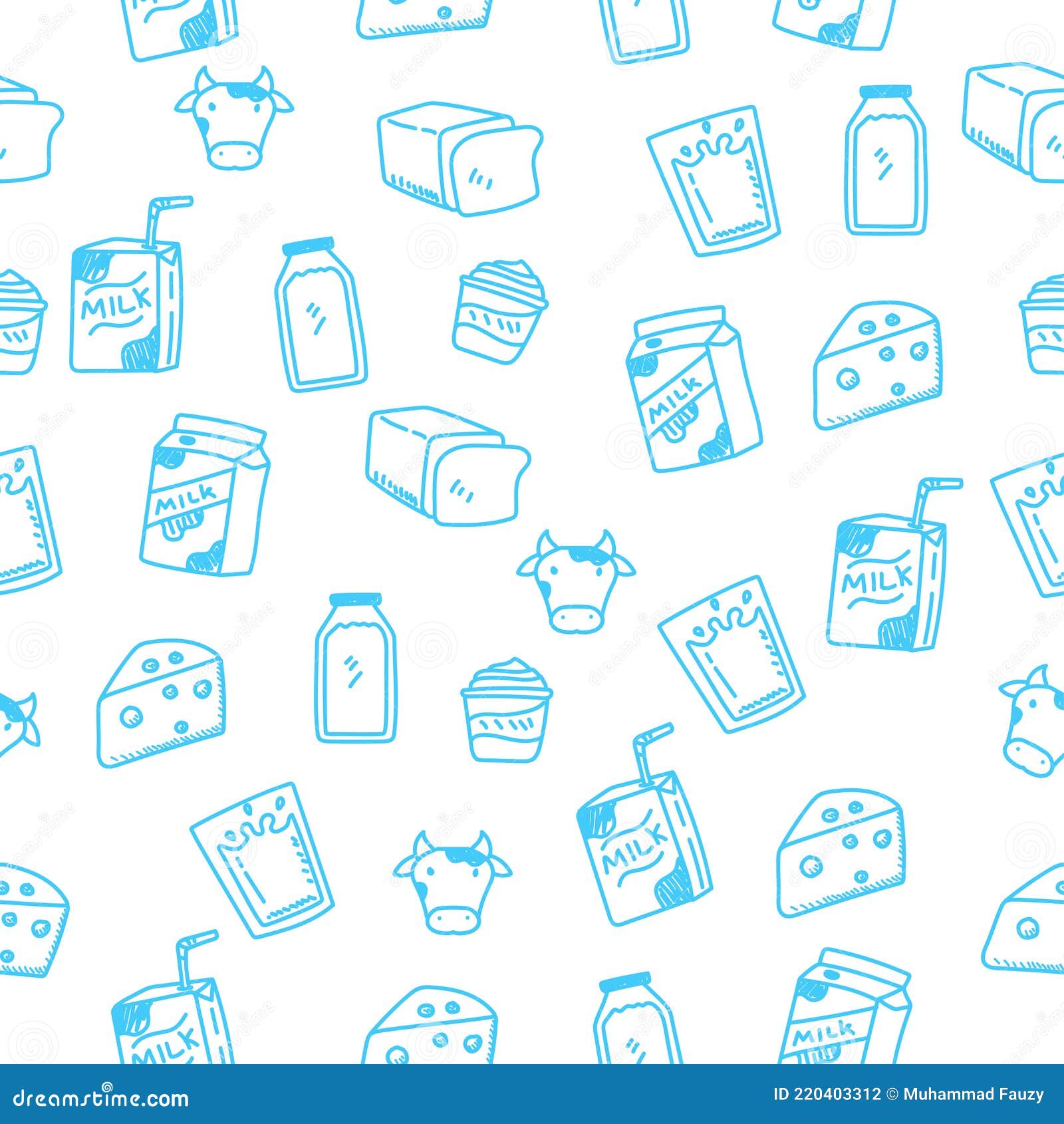 Cute Milk Seamless Pattern with Doodle Style Stock Vector ...