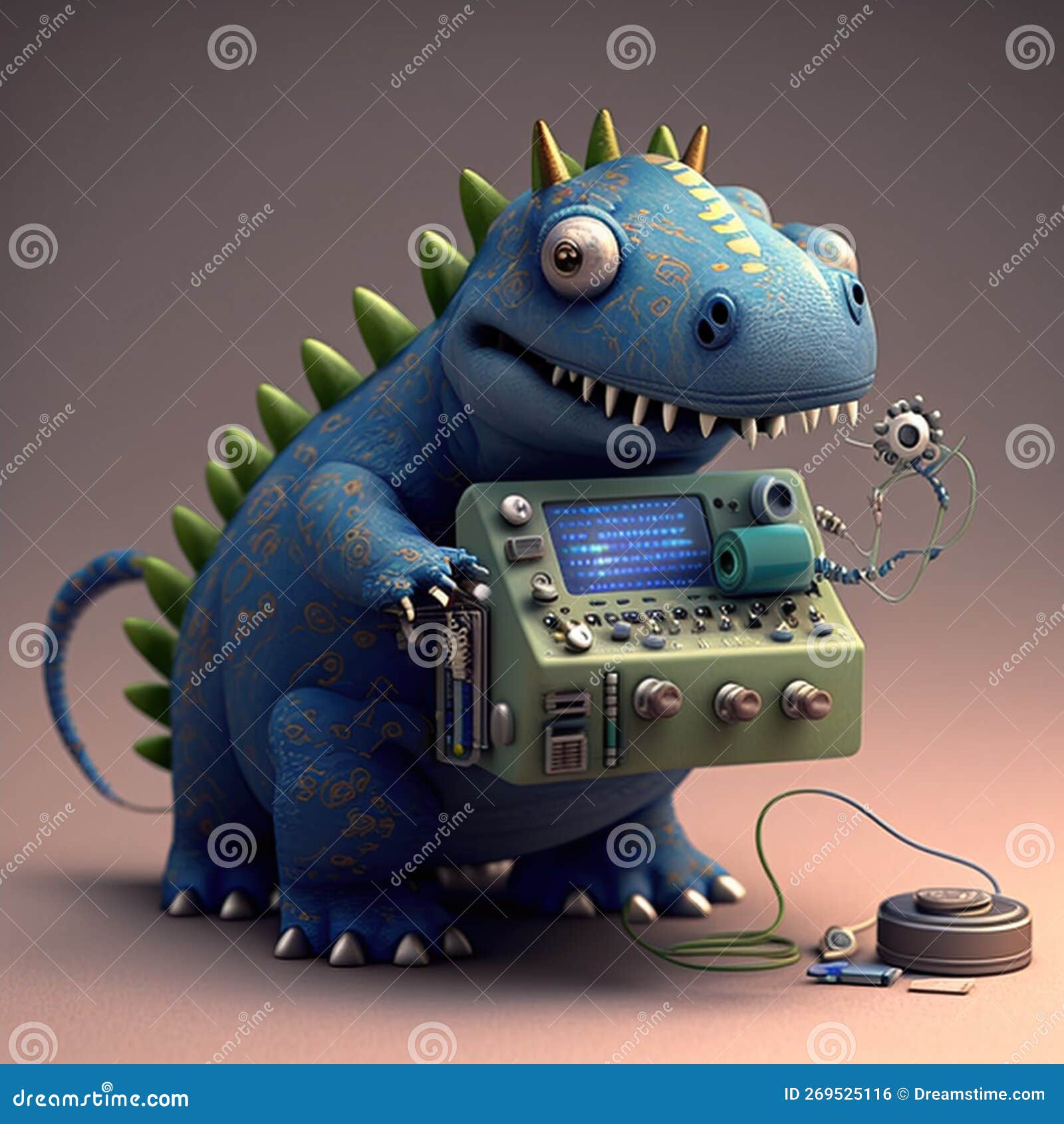 Cute Mini Electronic Engineer Dino 3d Stock Illustration - Illustration ...