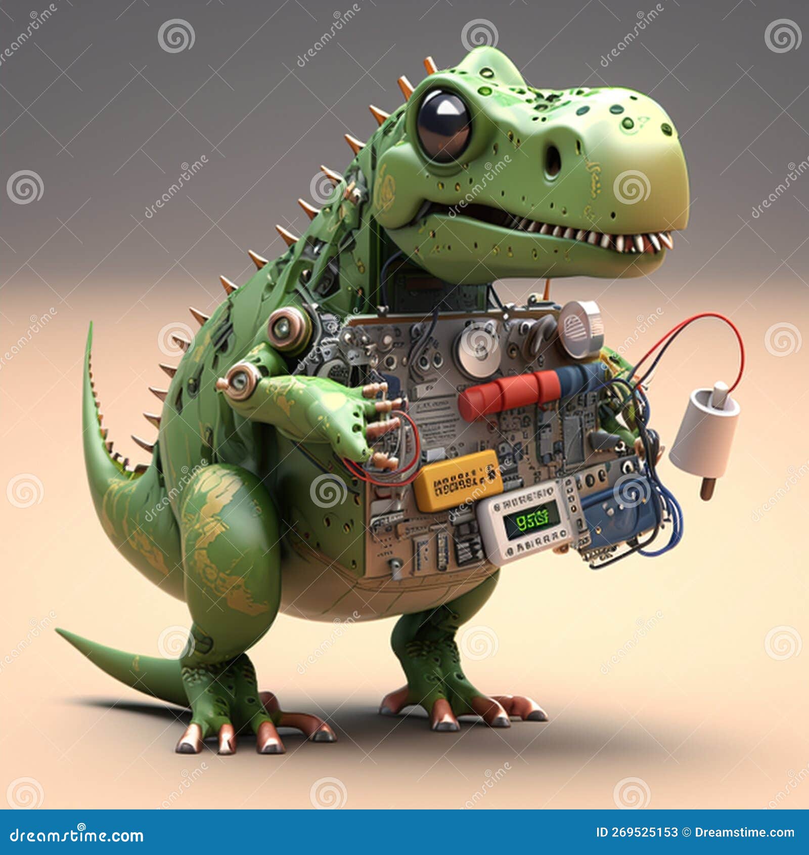 Cute Mini Electronic Engineer Dino 3d Stock Illustration - Illustration ...