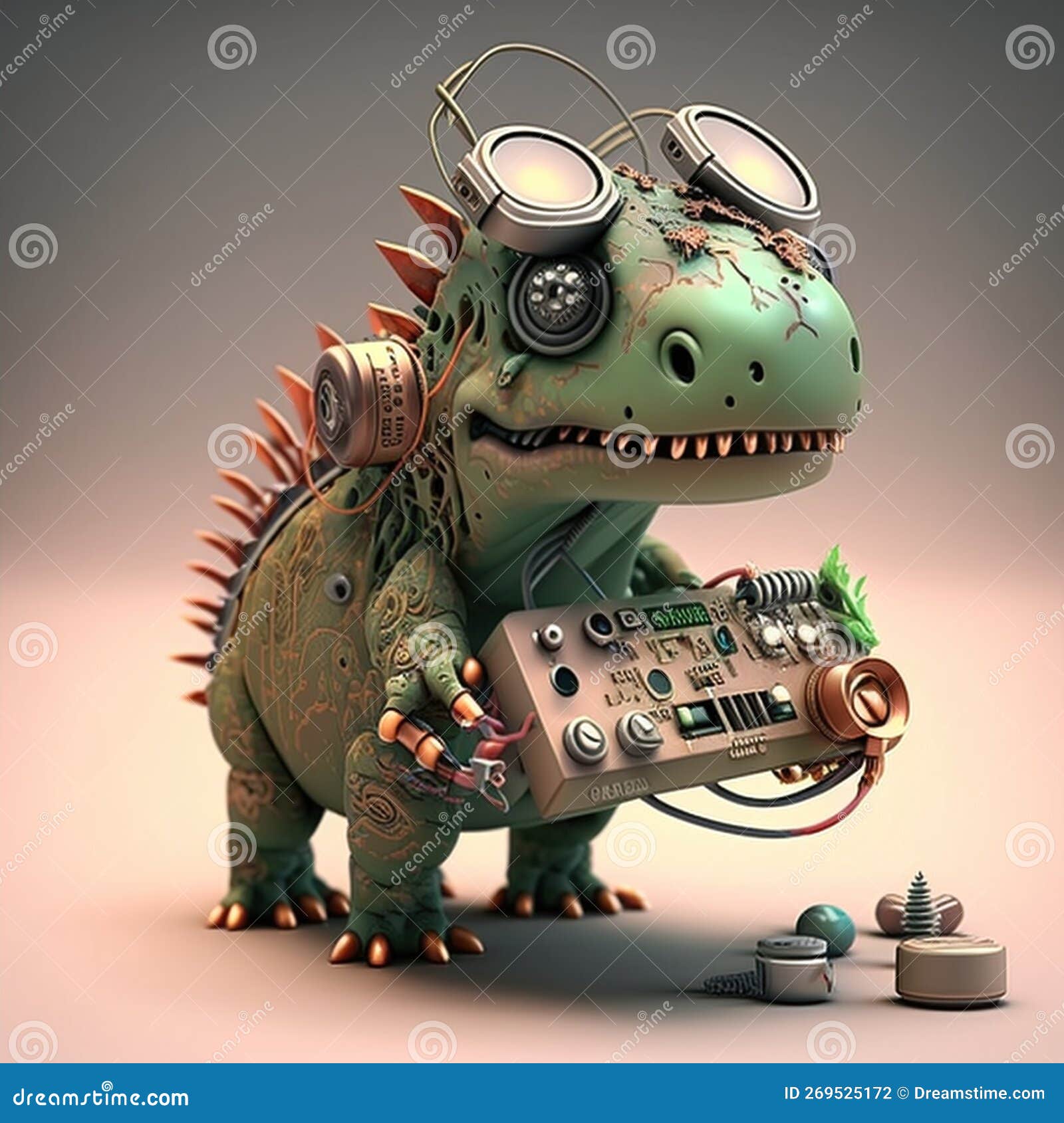 Cute Mini Electronic Engineer Dino 3d Stock Illustration - Illustration ...