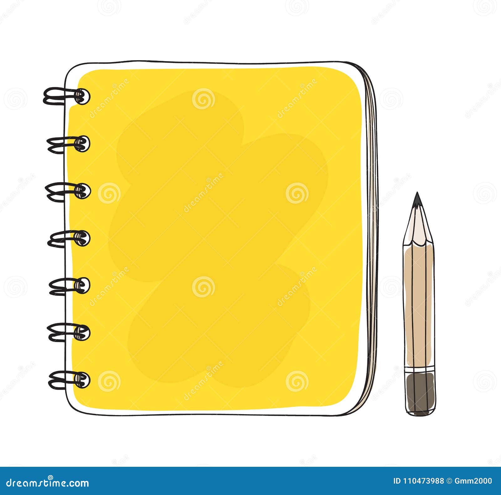 Cute Mini Notebook and Pencil Hand Drawn Art Illustration Stock ...