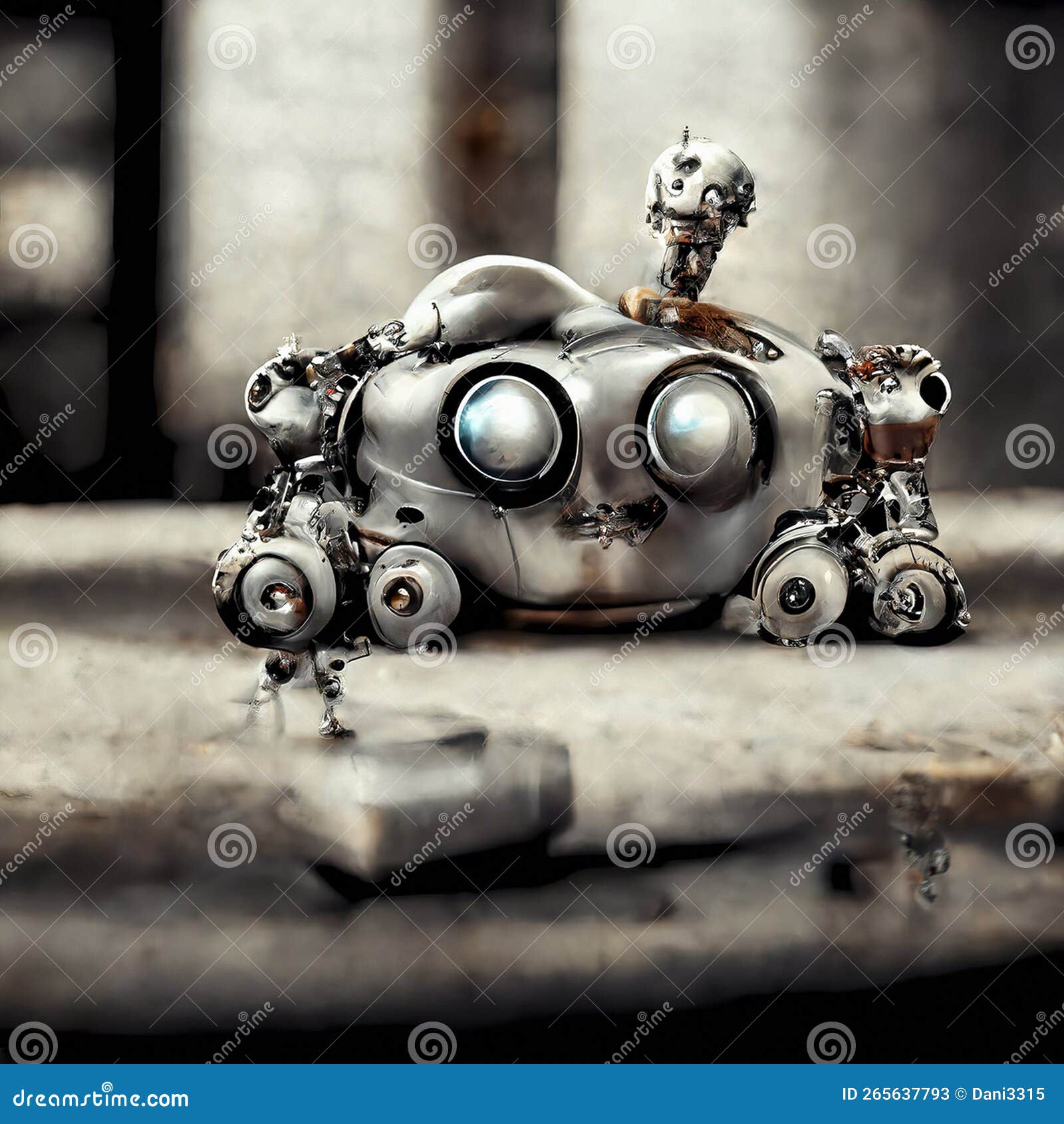 Cute Mini Robot on Blurred Background Stock Illustration - Illustration ...