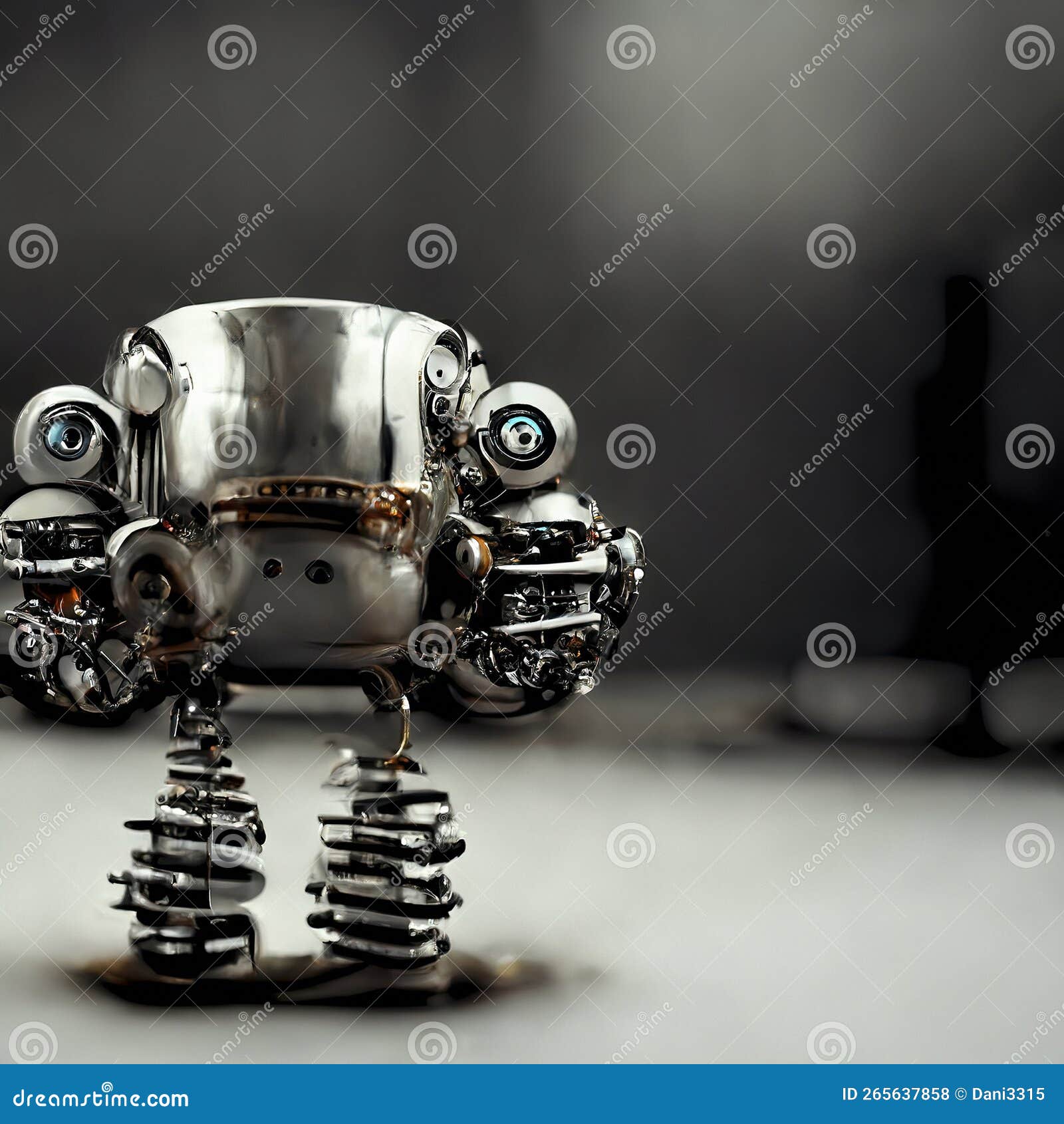 Cute Mini Robot on Blurred Background Stock Illustration - Illustration ...