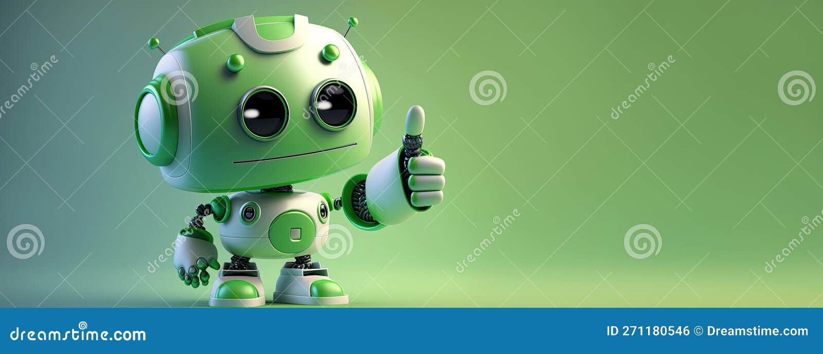 Cute Mini Robot Pointing Fingers at Copy Space on Green Background ...