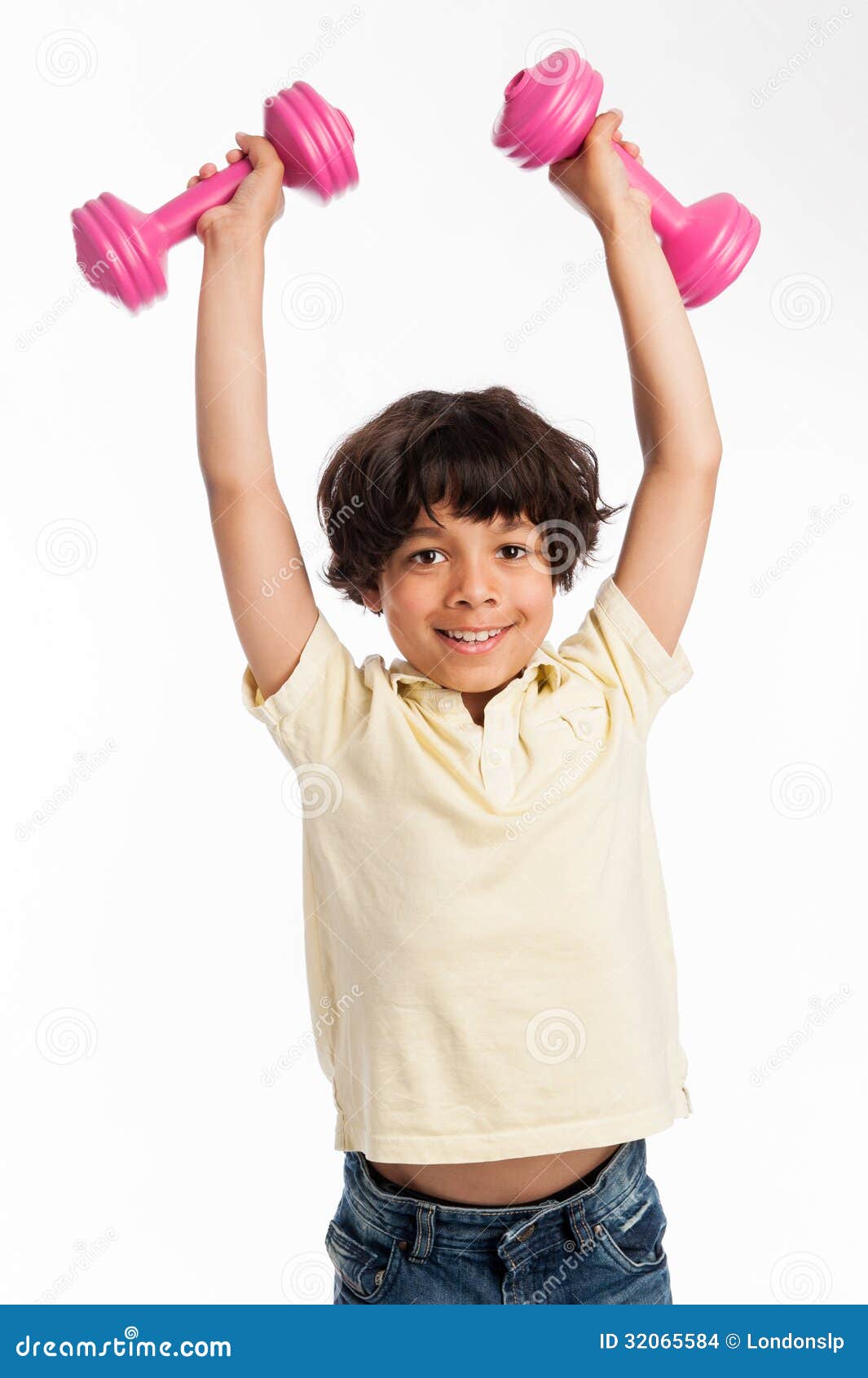 Cute MIxed Race Boy Lifting Weights Stock Photo - Image of muscle ...