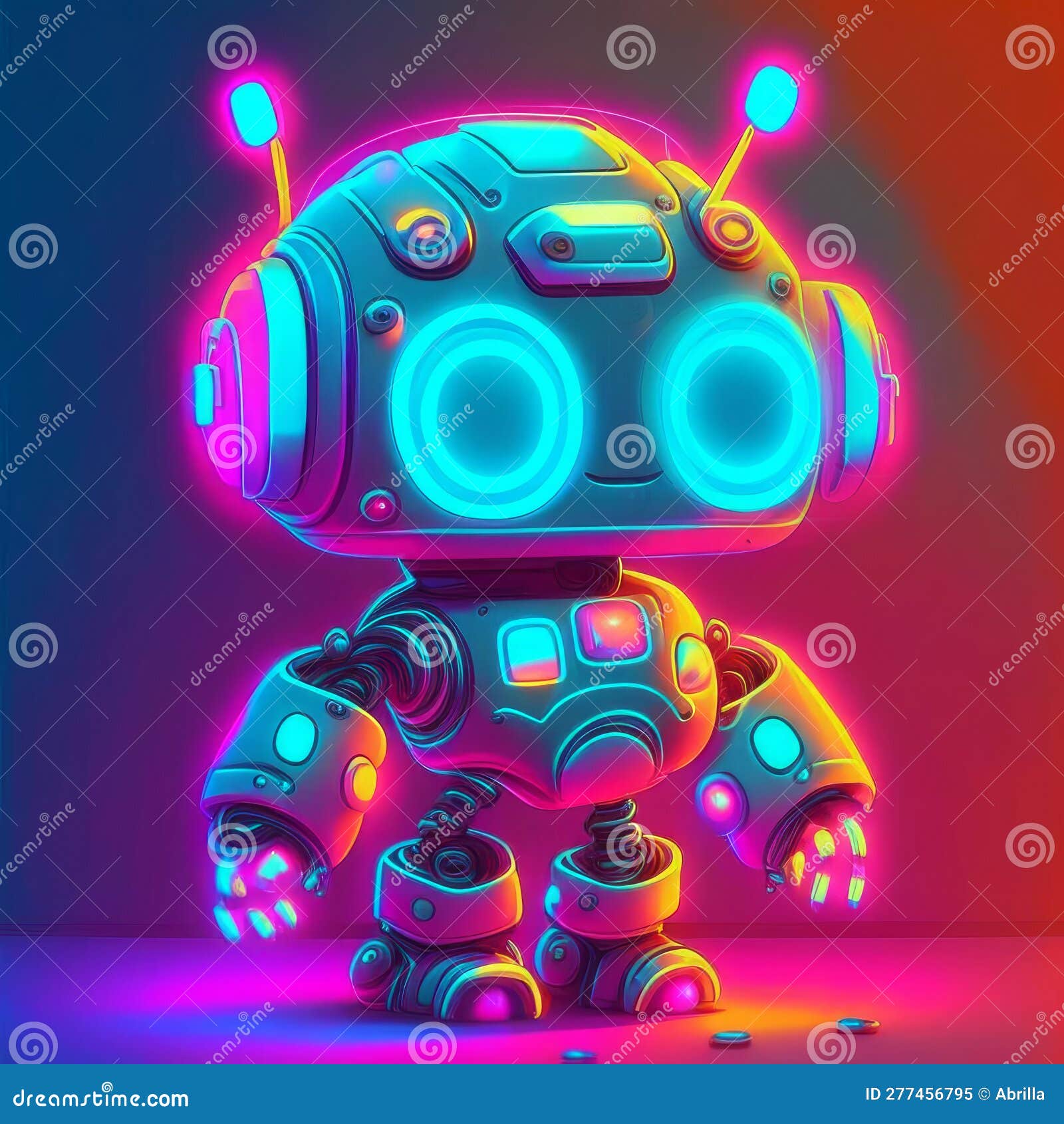 Cute Modern Neon Robot. Generative AI Stock Image - Image of energy ...