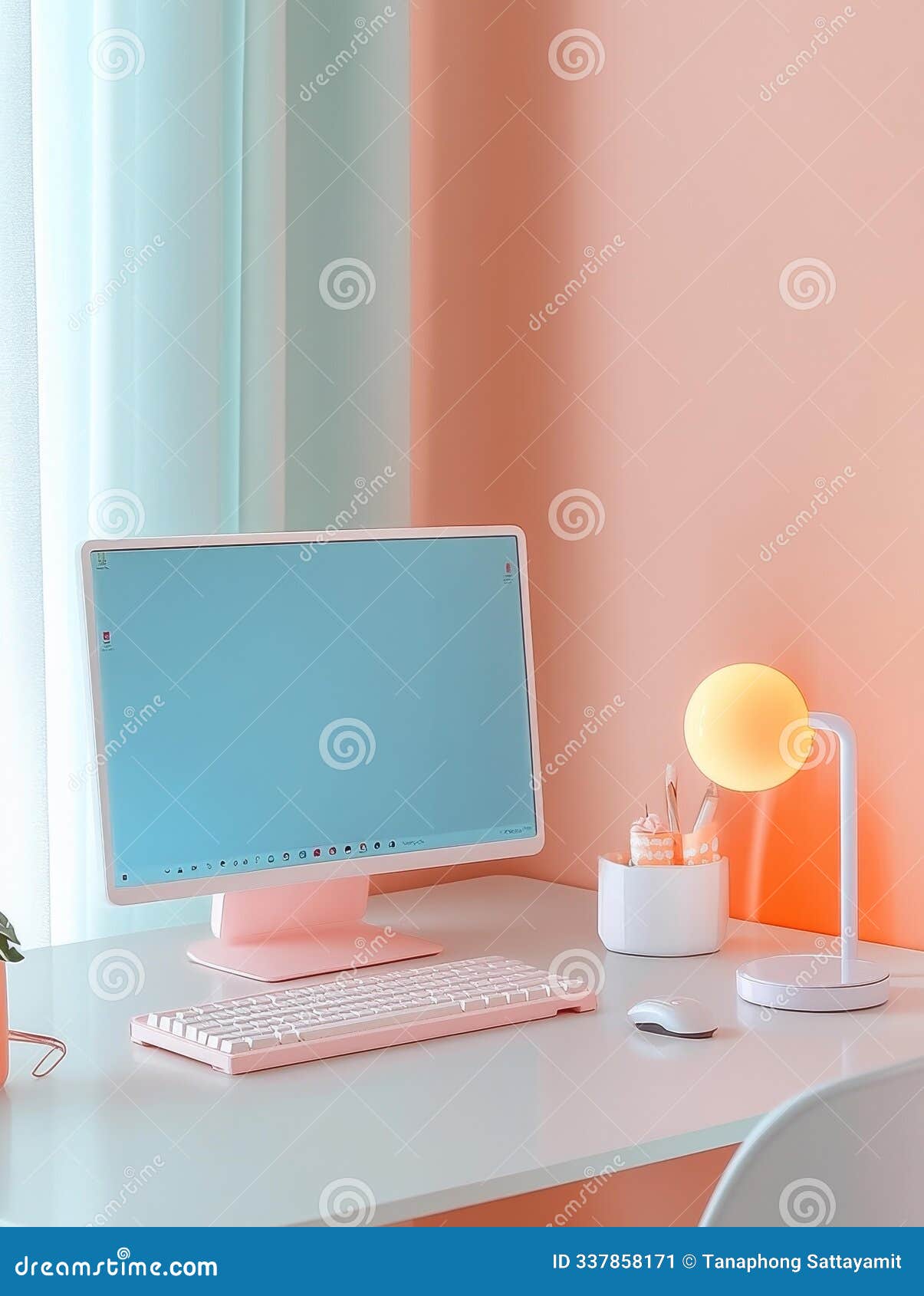 A Cute and Modern Pastel Pink Workspace with a Computer Keyboard Mouse ...