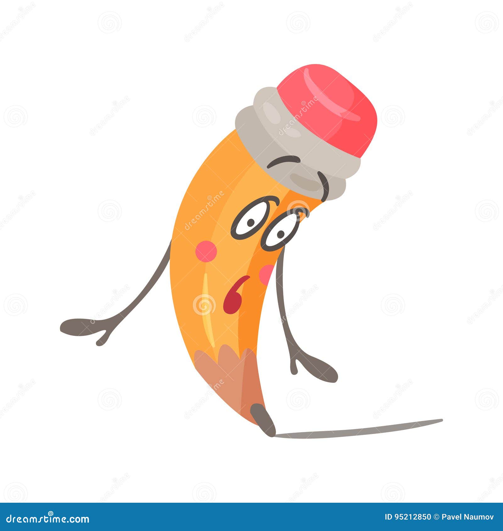 Cute Modest Cartoon Humanized Pencil Character Vector Illustration ...