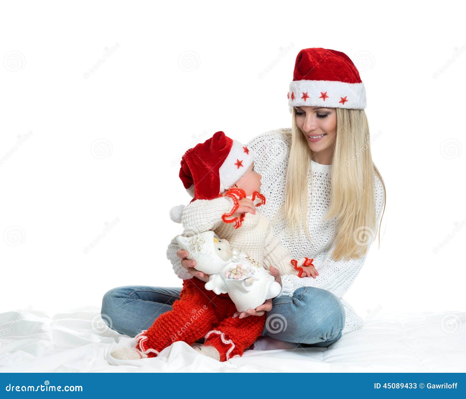 Cute Mom and Baby in Santa Hats Stock Image - Image of christmas ...