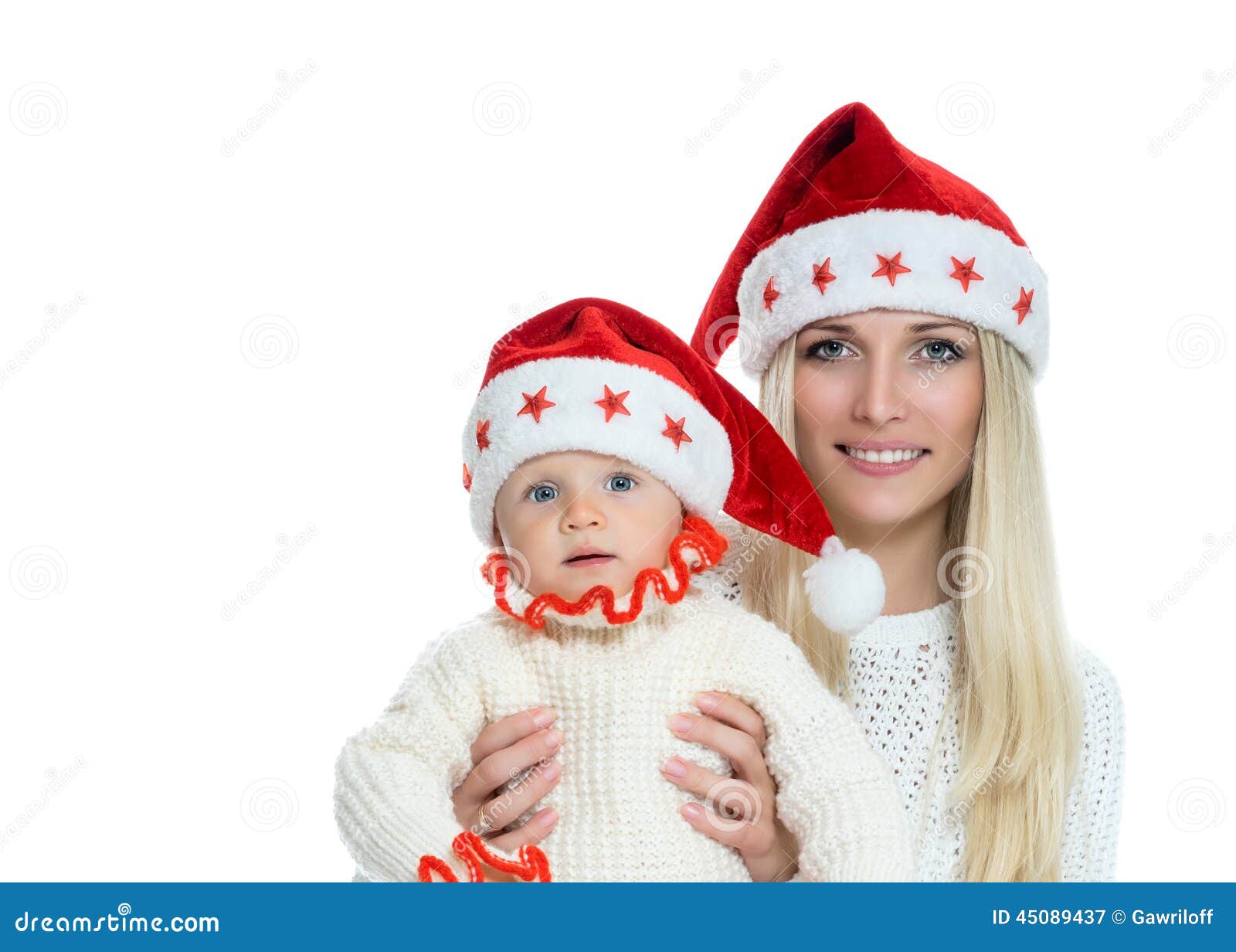 Cute Mom and Baby in Santa Hats Stock Image - Image of christmas ...