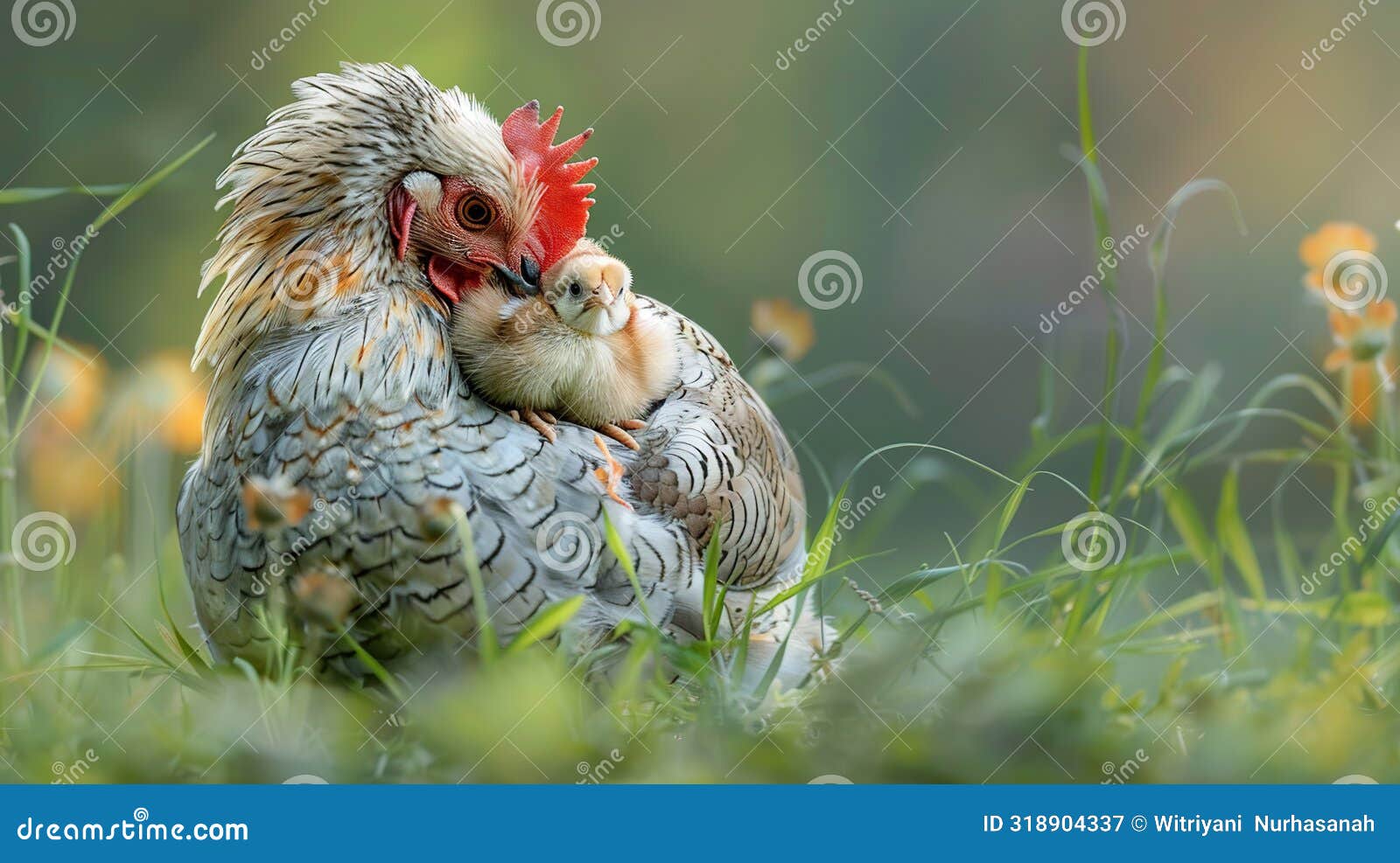 Cute Mom Hen Hugging Her Chicken. Generative Ai Stock Illustration ...