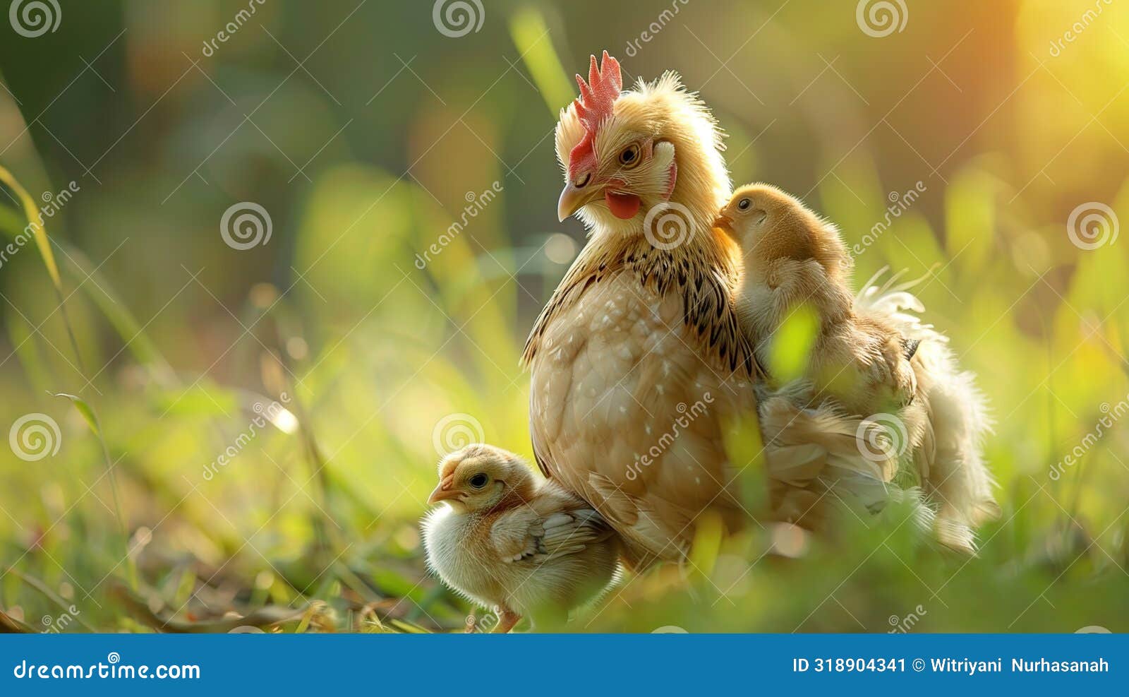 Cute Mom Hen Hugging Her Chicken. Generative Ai Stock Illustration ...
