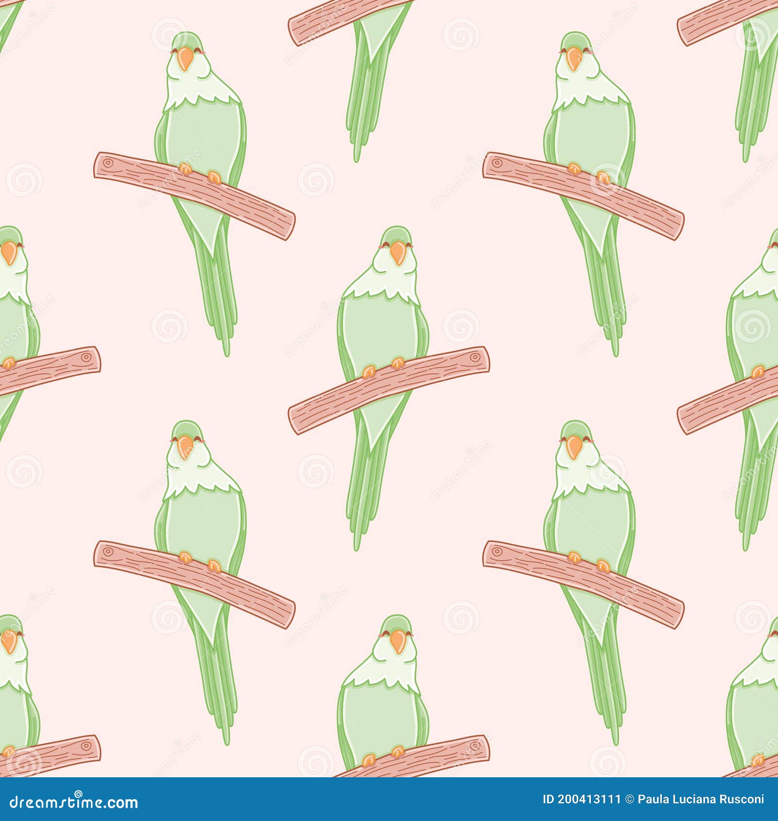 Monk Parakeet Or Quaker Parrot In Cartoon Style On White Background ...