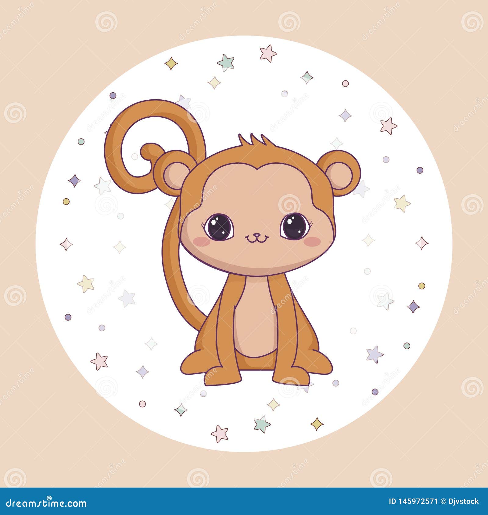 Cute Monkey Animal in Frame Circular Stock Illustration - Illustration ...