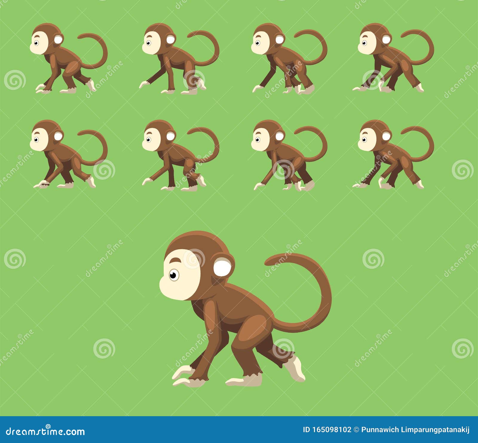 Cute Monkey Animation Walking Cartoon Vector Vektor Illustrationer ...