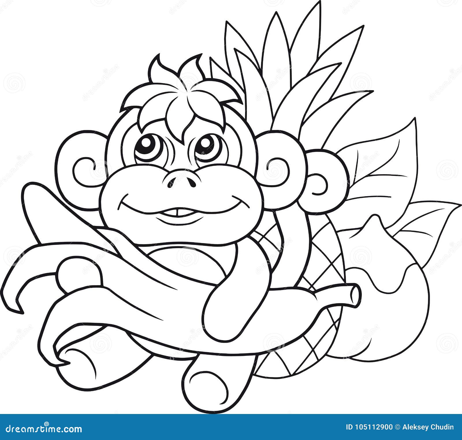Cute monkey with banana stock vector. Illustration of animal - 105112900