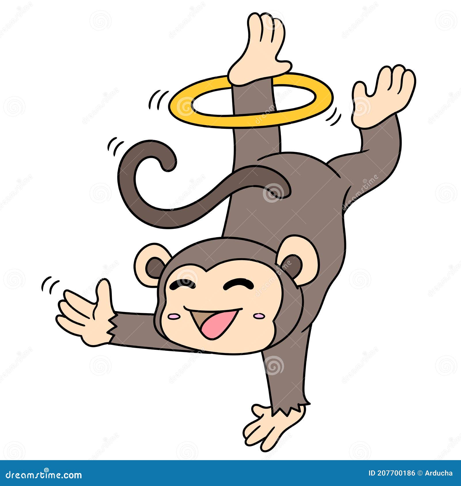 A Cute Monkey Boy Performing a Standing Circus with One Hand, Doodle ...