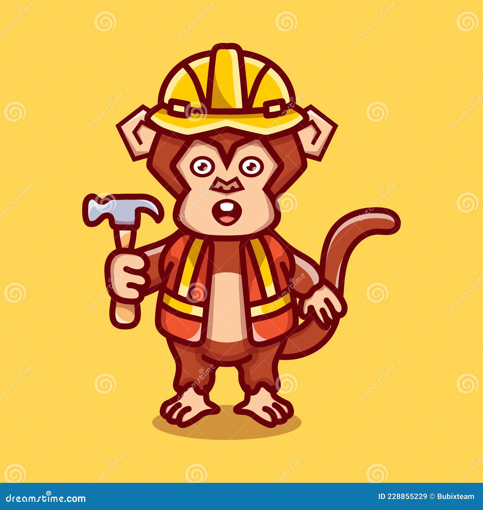 Cute Monkey Builder Carrying Hammer Stock Vector - Illustration of ...