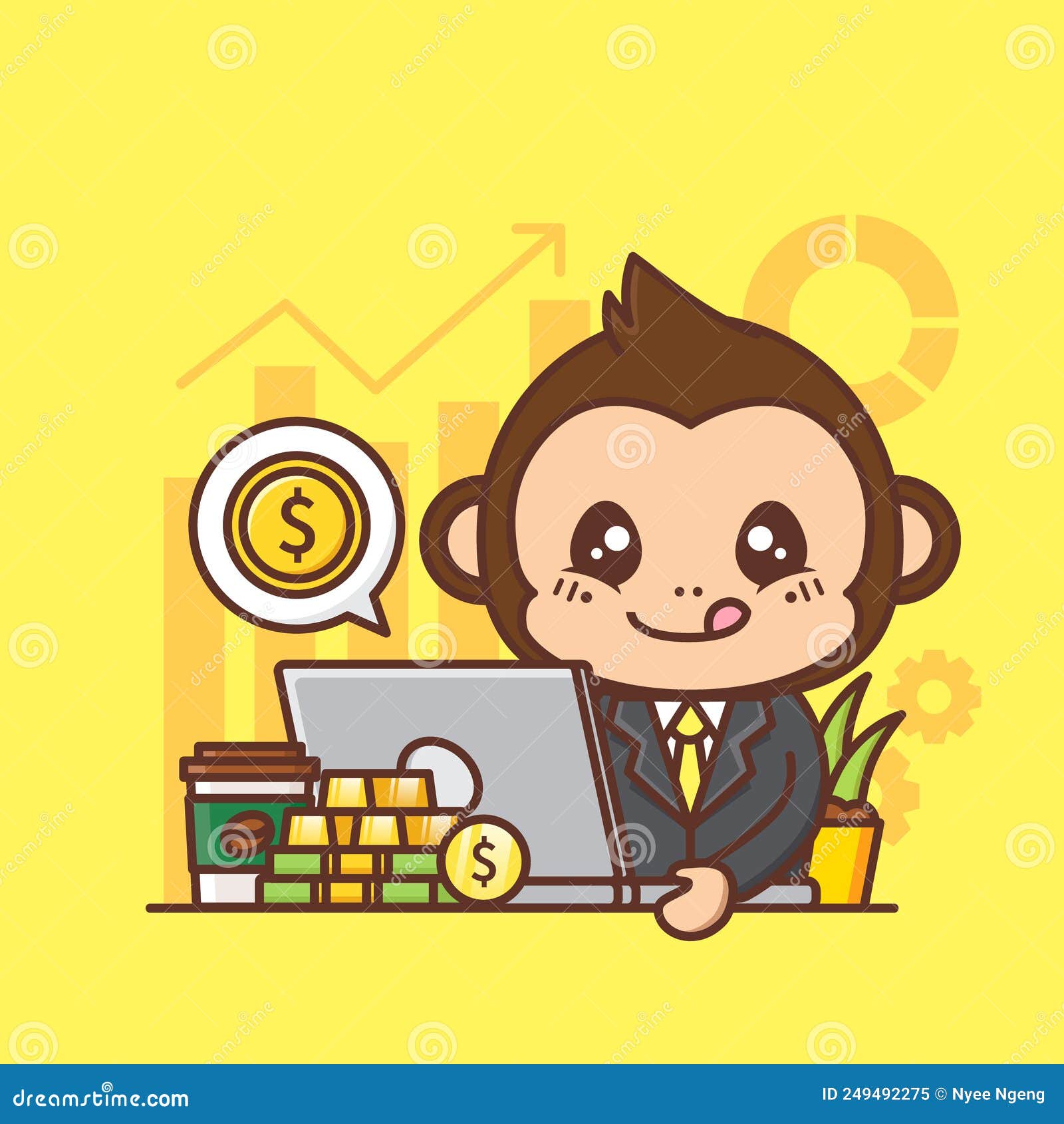 Cute Monkey Business Concept Illustration Stock Vector - Illustration ...