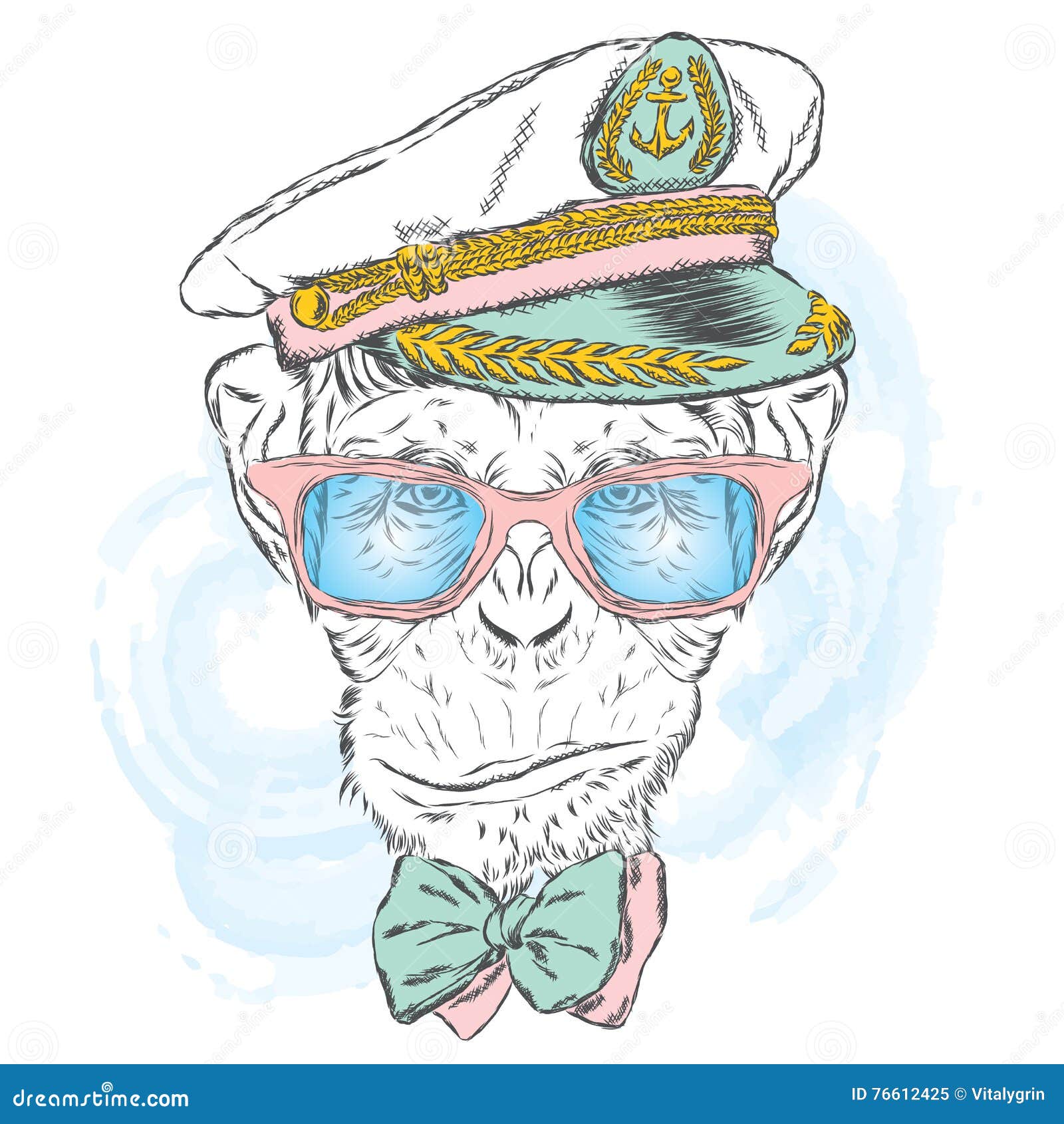 Cute Monkey in the Captain S Cap. Stock Vector - Illustration of sailor ...