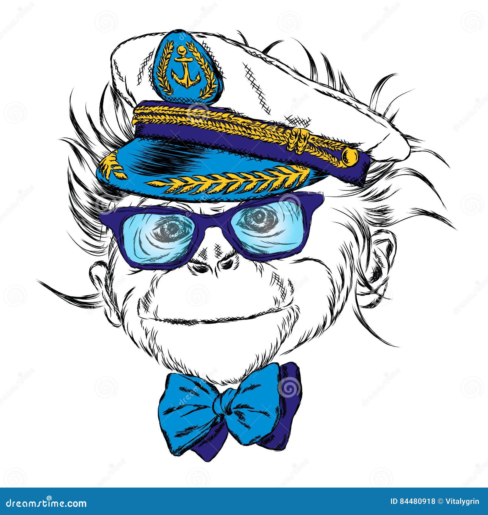 Cute Monkey in the Captain`s Cap. Stock Vector - Illustration of ...