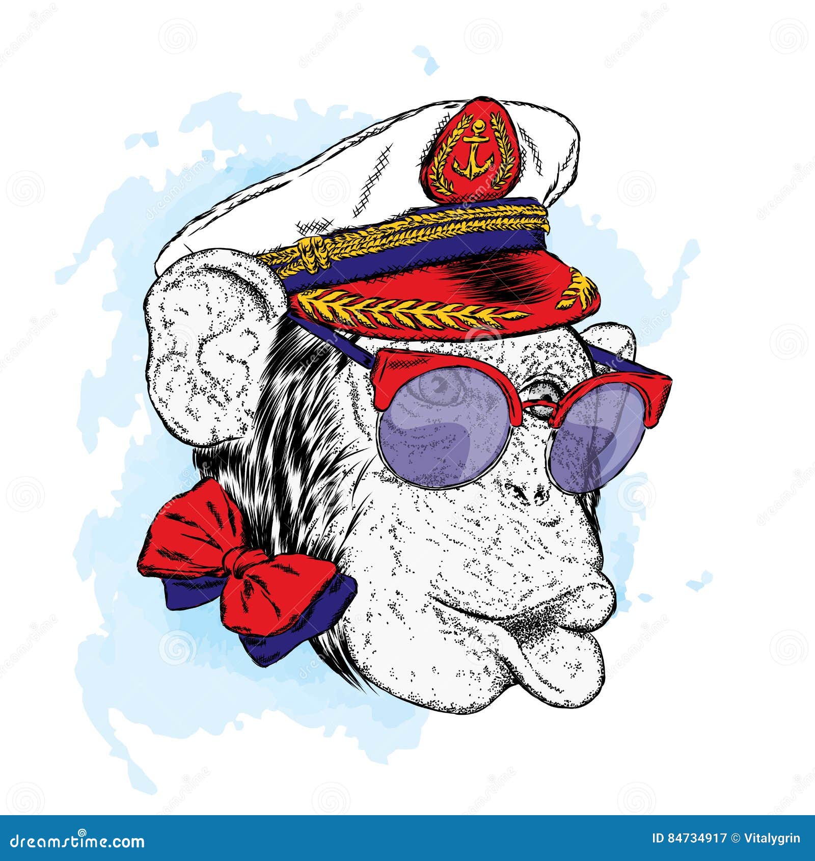 Cute Monkey in the Captain`s Cap. Stock Vector - Illustration of jungle ...