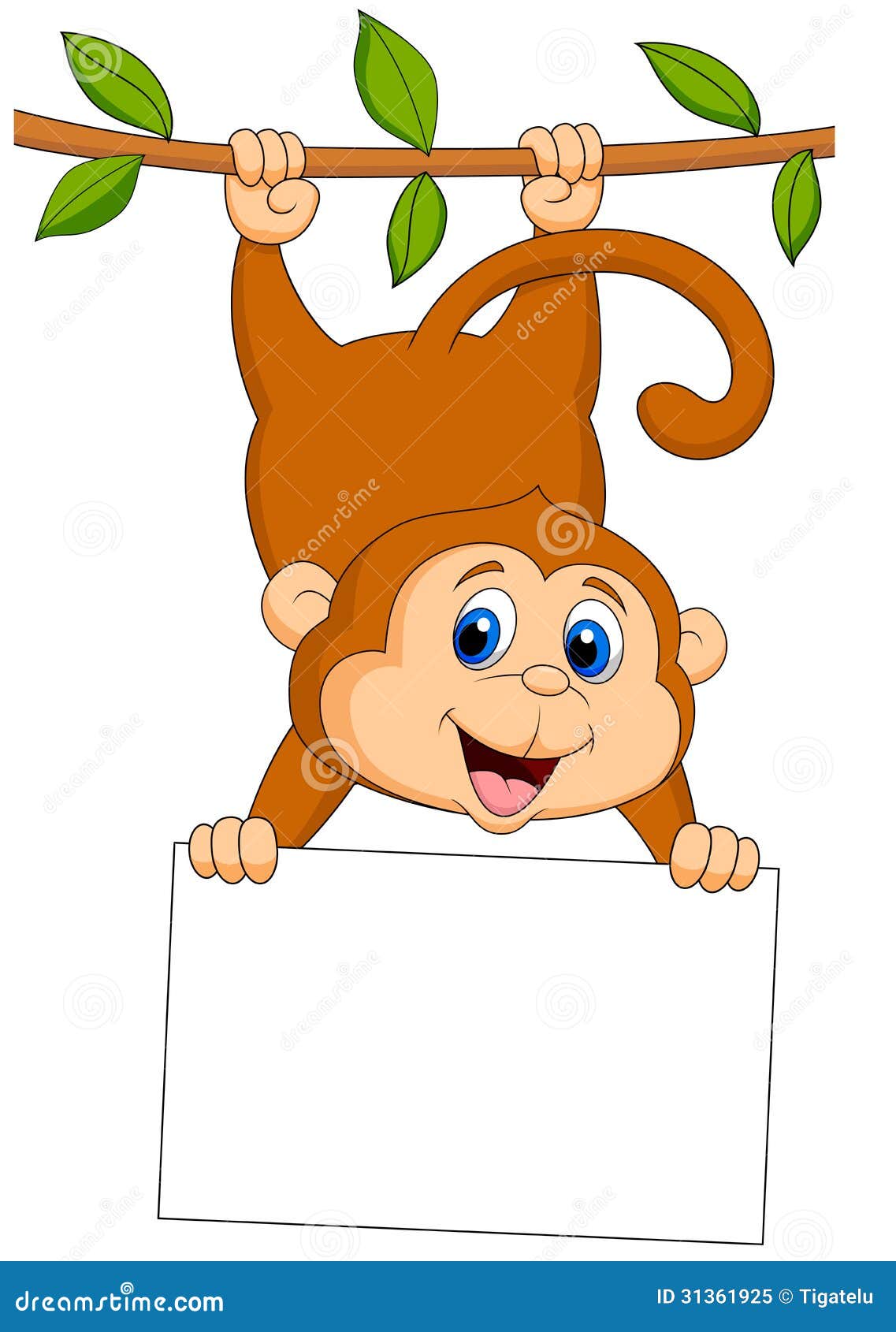 Cute Monkey Cartoon with Blank Sign, Stock Vector - Illustration of ...